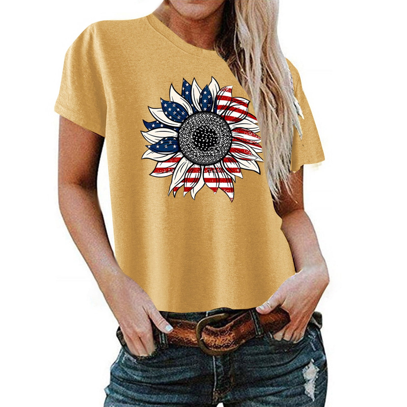 SOOMLON 4th of July Shirts Women Tops American Flag Shirt Patriotic Tops Striped Shirts Loose ...