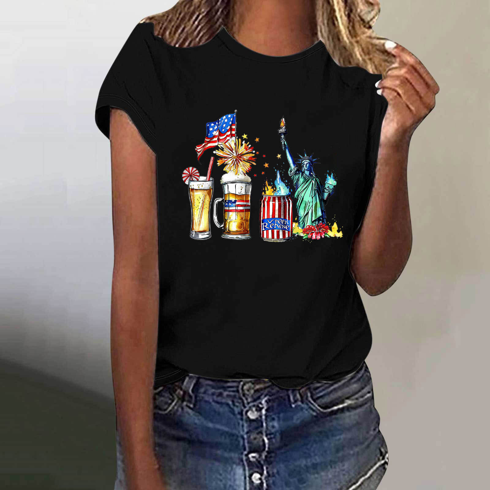 SOOMLON 4th of July Womens Athletic Tops Coffee Independence Day Shirts Crew Neck American Flag ...