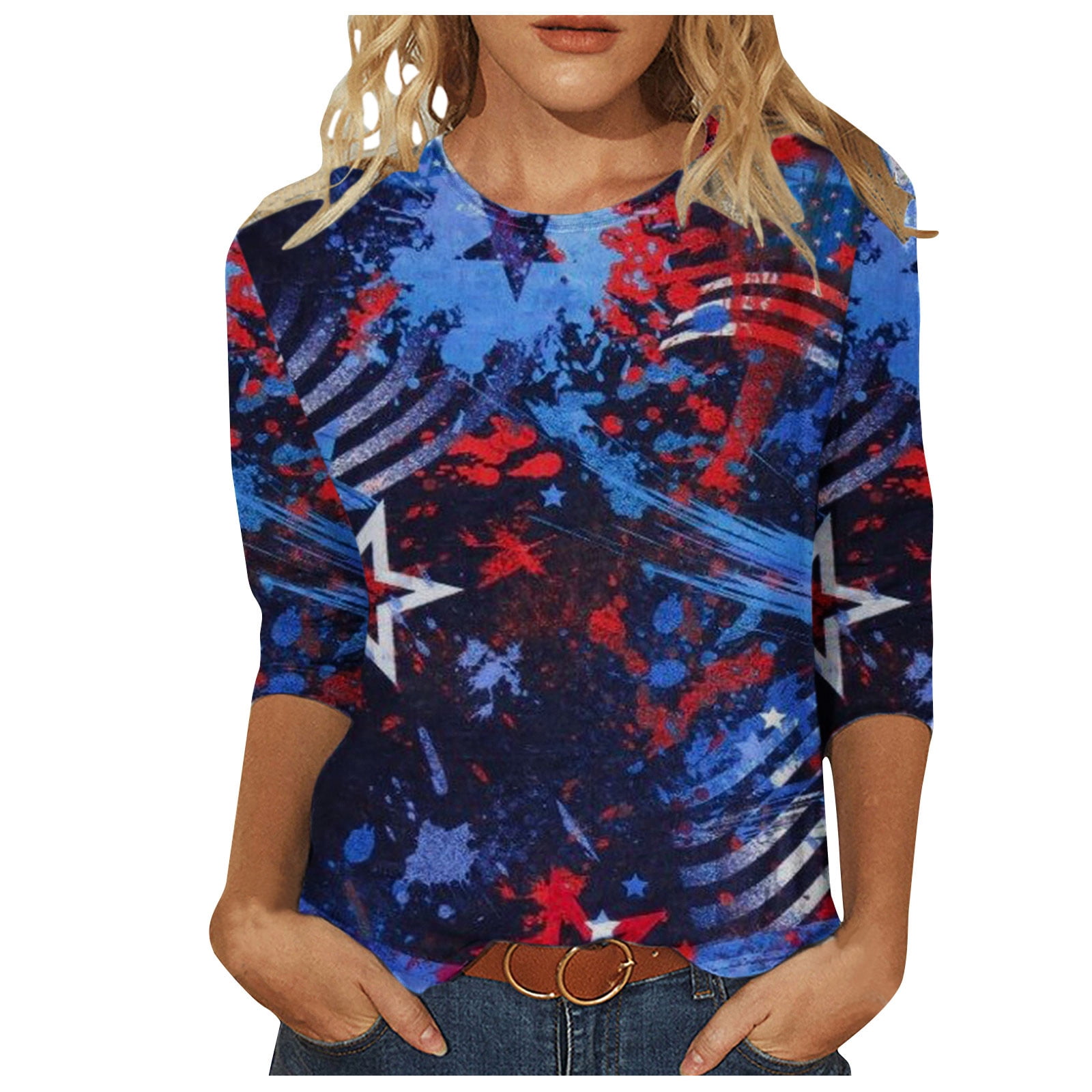 SOOMLON 4th of July Shirts for Women American Flag Top Casual Independence Day Shirts Retro ...