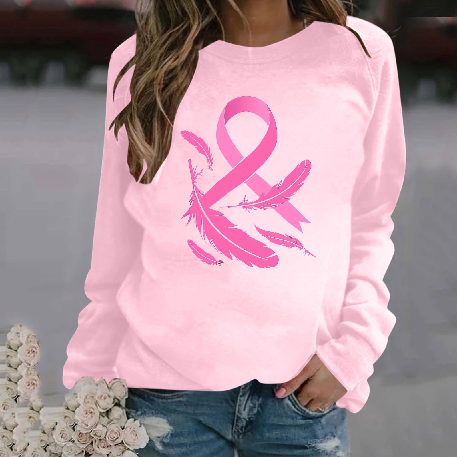 SOOMLON Breast Cancer Shirts Women Long Sleeve Pink October Breast ...