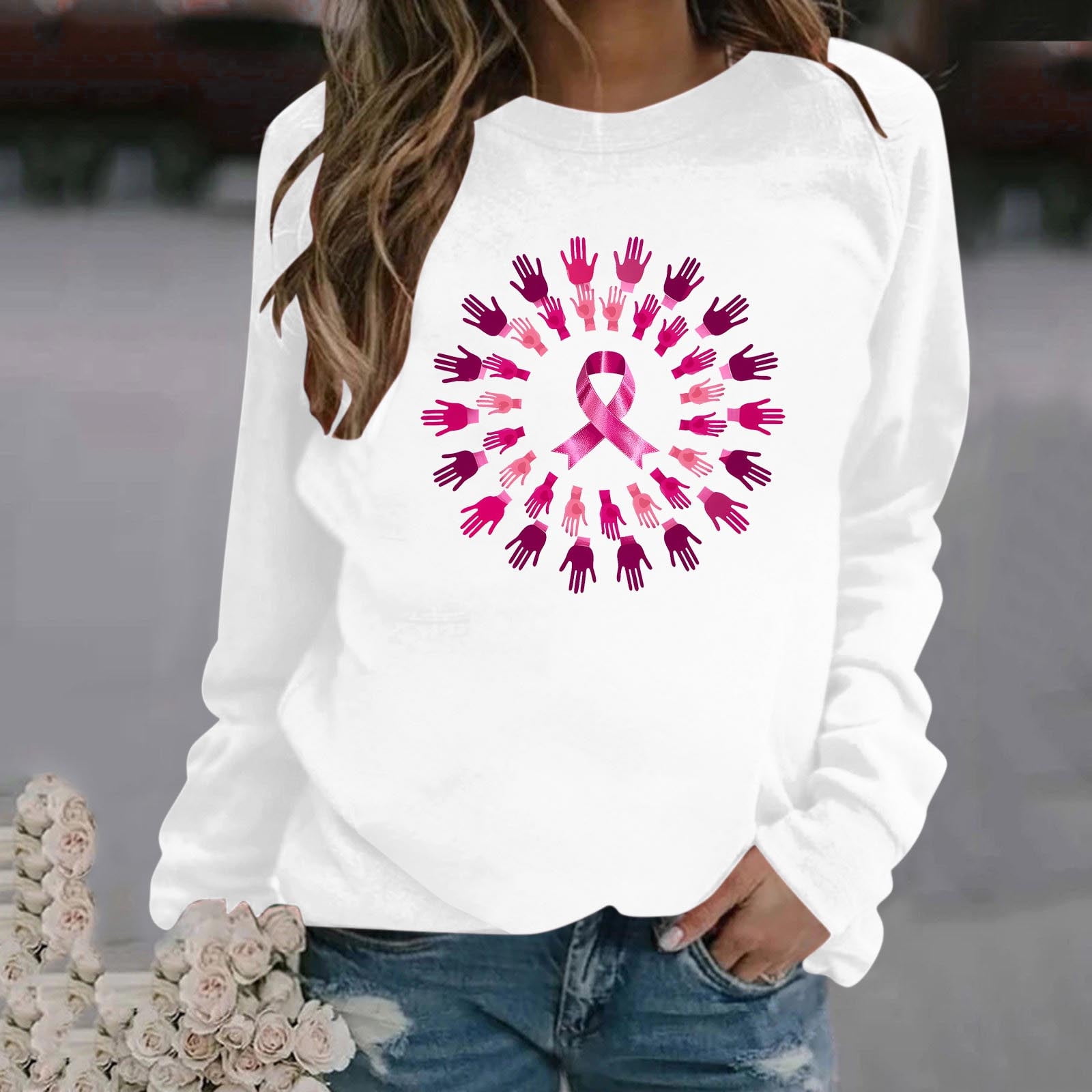 SOOMLON Breast Cancer Shirts Women Long Sleeve Pink October Breast ...