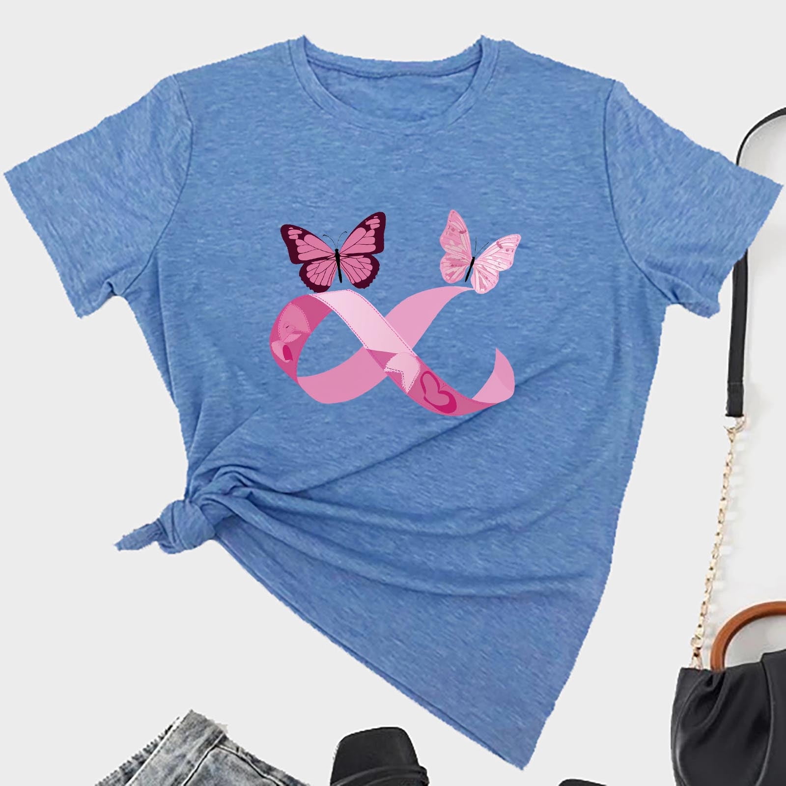 SOOMLON Breast Cancer Shirts for Women Plus Size Short Sleeve Ribbon ...