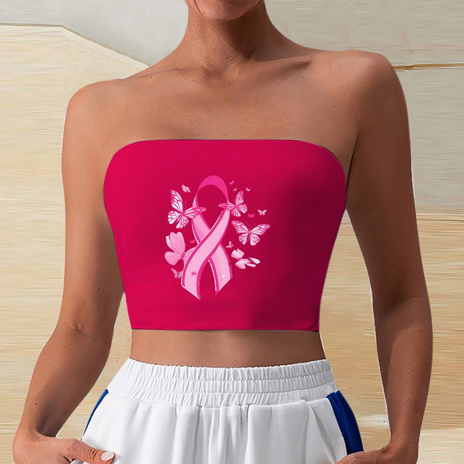 SOOMLON Breast Cancer Tube Tops Bandeau Shirts Women Plus Size ...