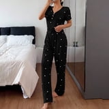 SOOMLON Button up Pajamas Women Short Sleeve Shirts Polka Dots Long ...