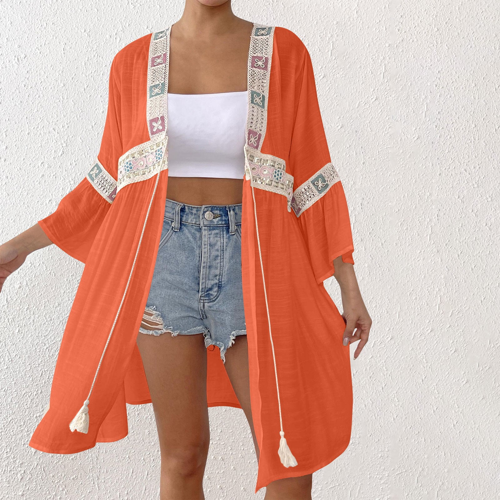 SOOMLON Coverups Women Swim Suit Long Sleeve Cardigans Panel Tie Front ...