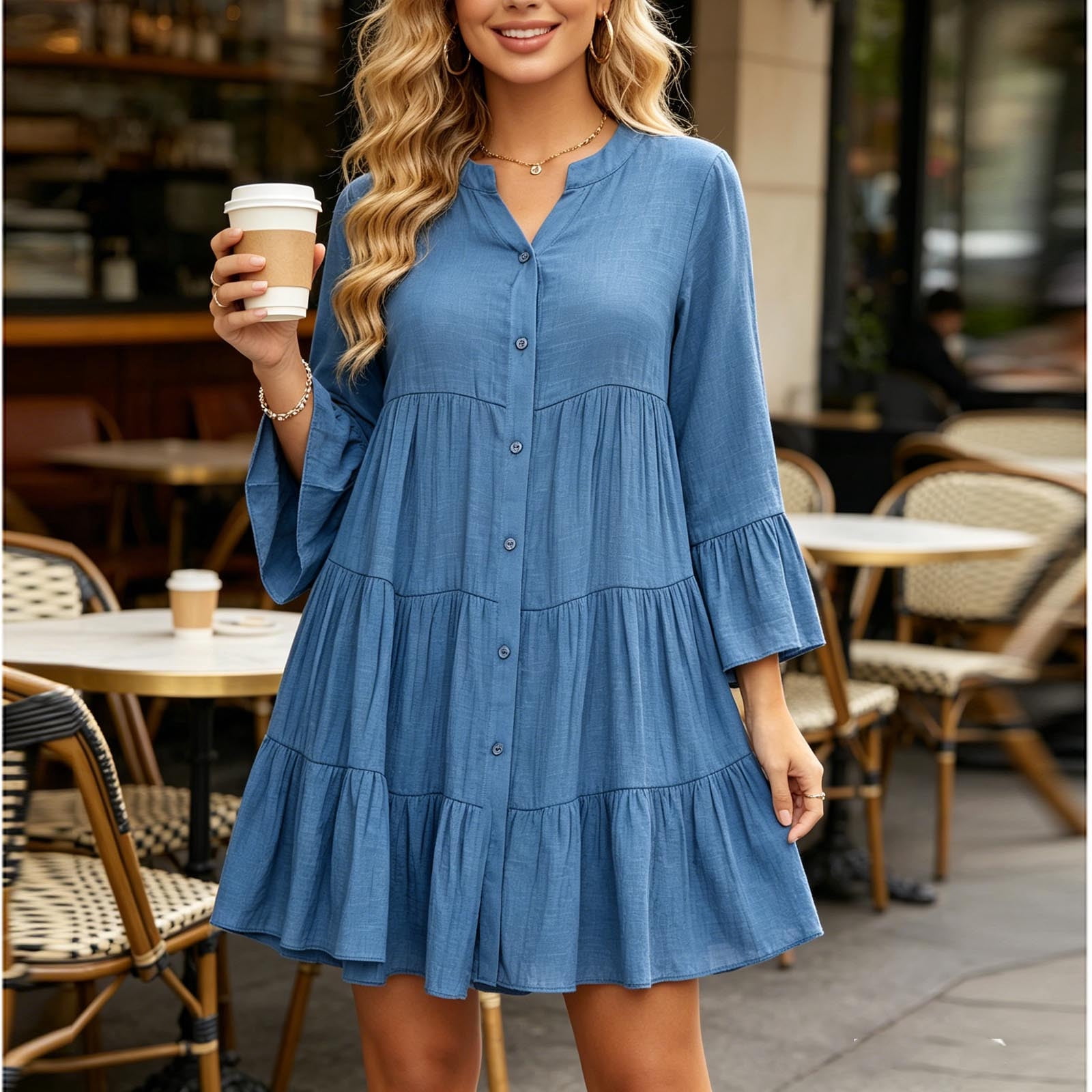 SOOMLON Dresses for Women Cover up Flowy Button down Dress Fashion Long ...