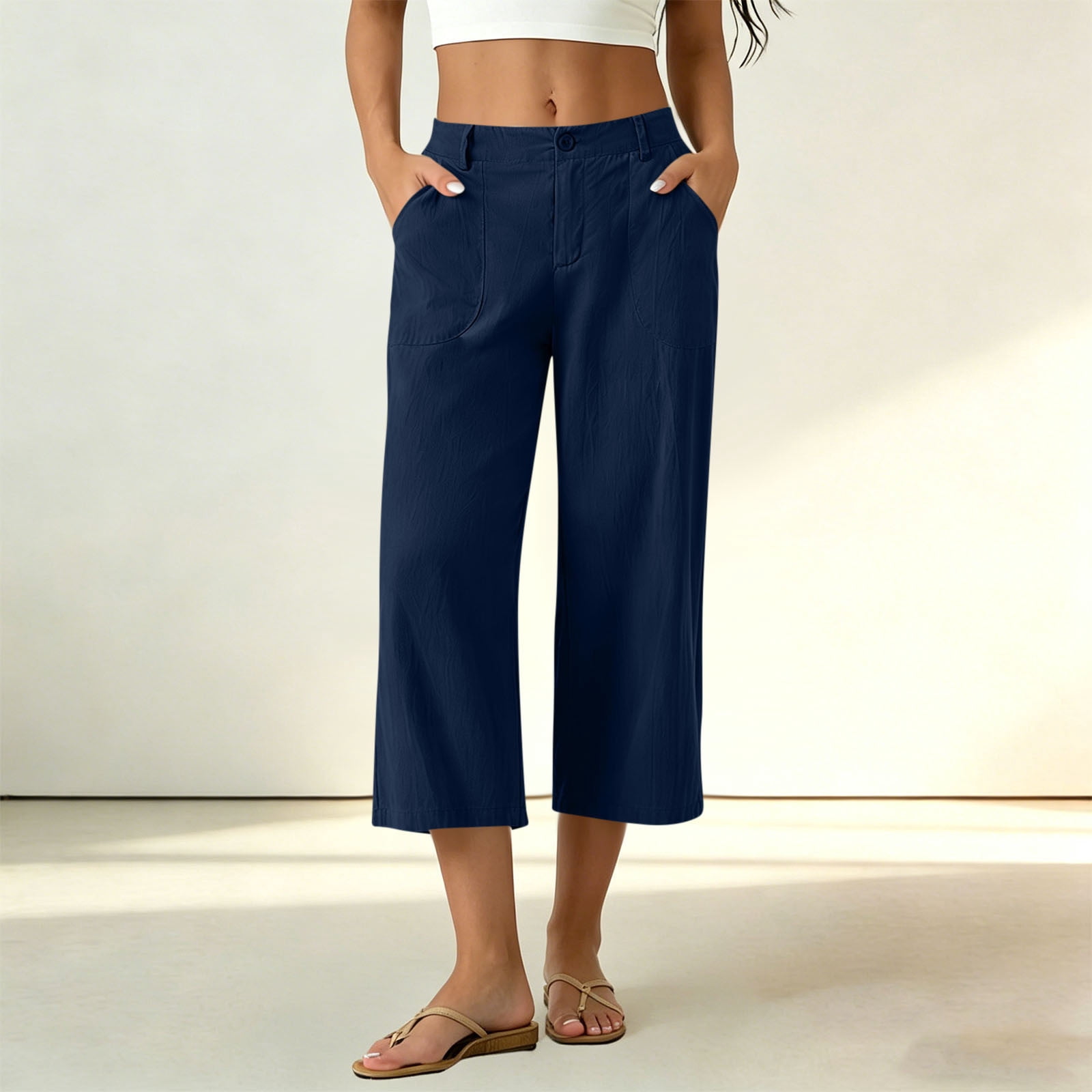 SOOMLON Flowy Capris for Women Plus Size Straight Leg Chino Pants ...
