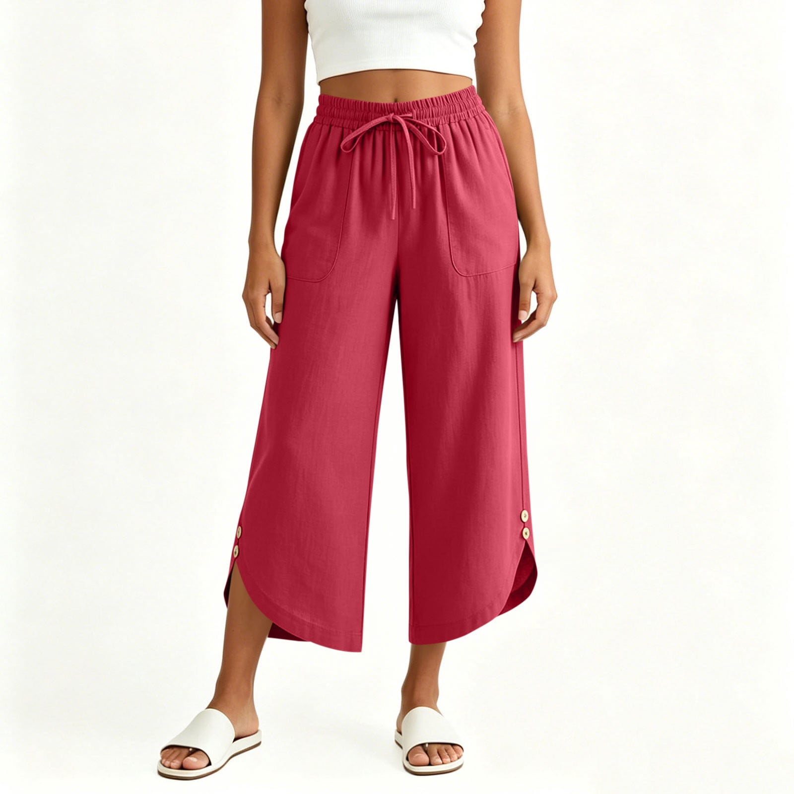SOOMLON Flowy Capris for Women Plus Size Wide Leg Gaucho Pants Button ...