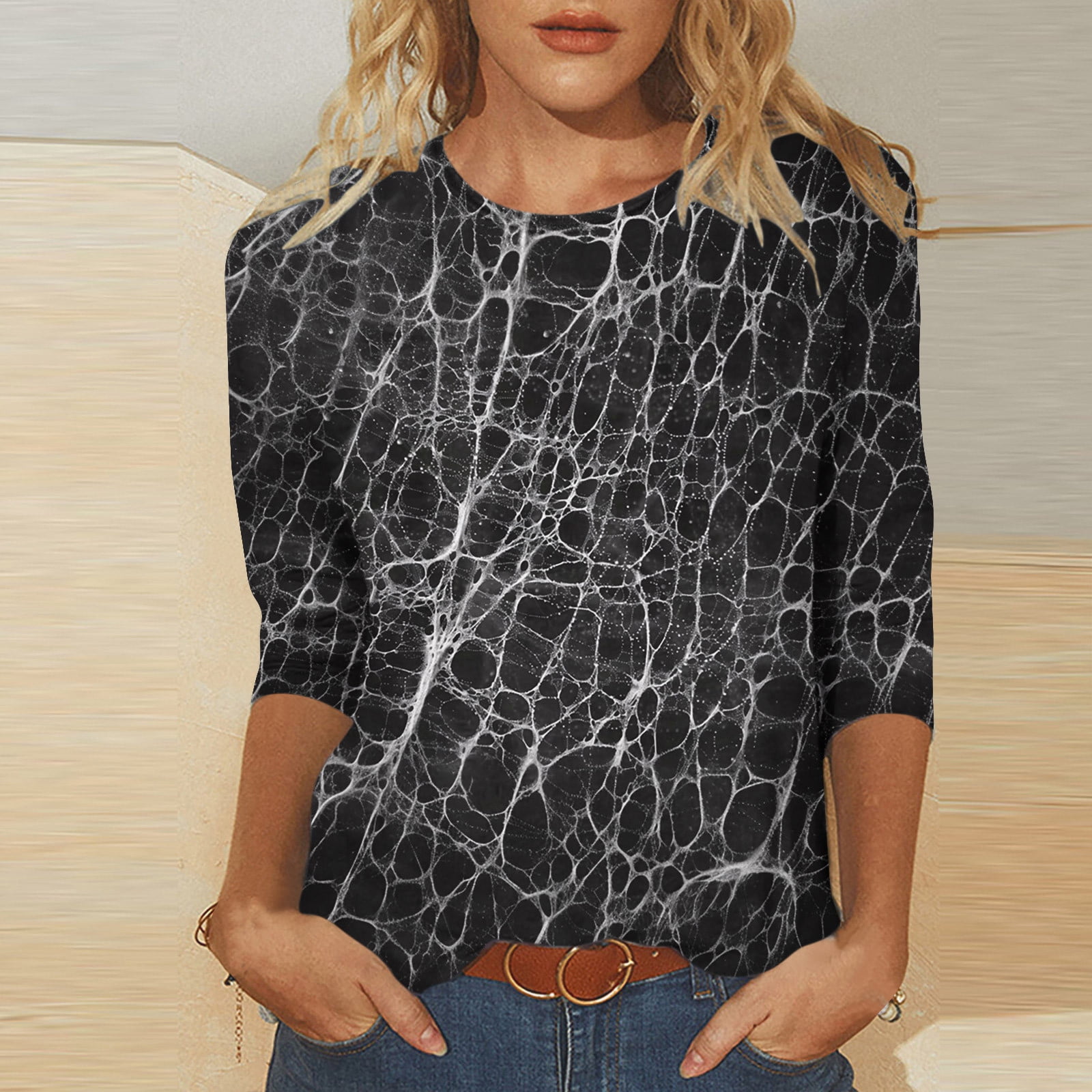 SOOMLON Halloween 3/4 Sleeve Shirts for Women Plus Size 3/4 Sleeve ...