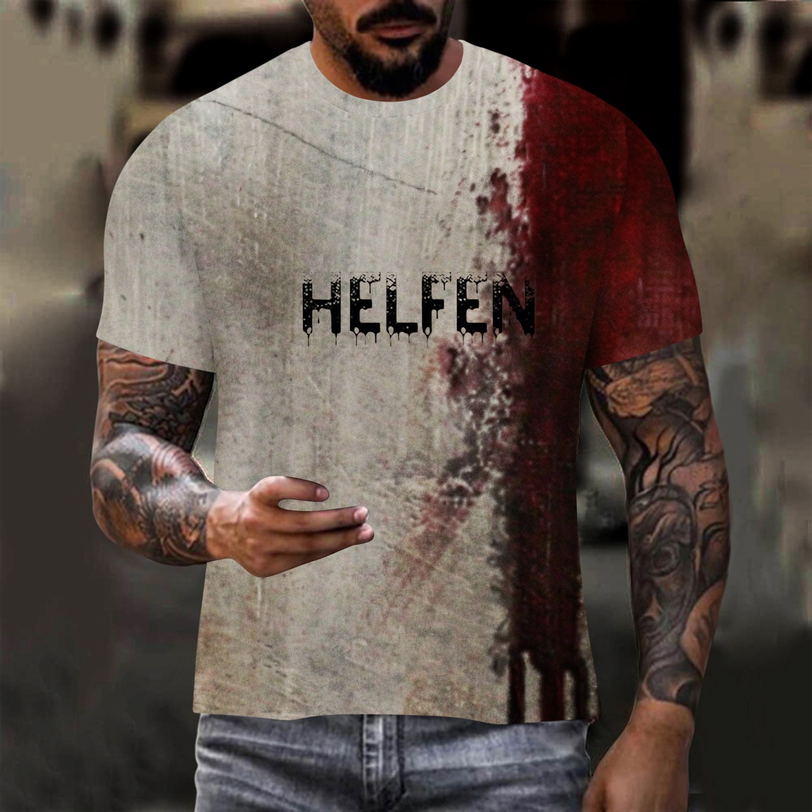 SOOMLON Halloween Clothes for Men Plus Size Short Sleeve Pumpkin Outfits Crewneck Hand Prints ...