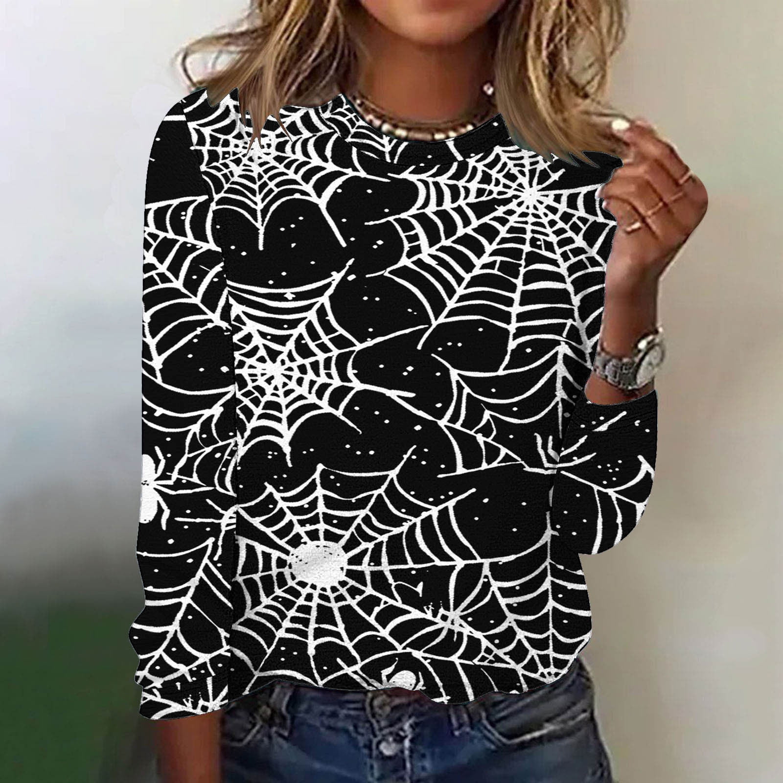SOOMLON Halloween Clothes for Women Long Sleeve Spider Pumpkin Party ...