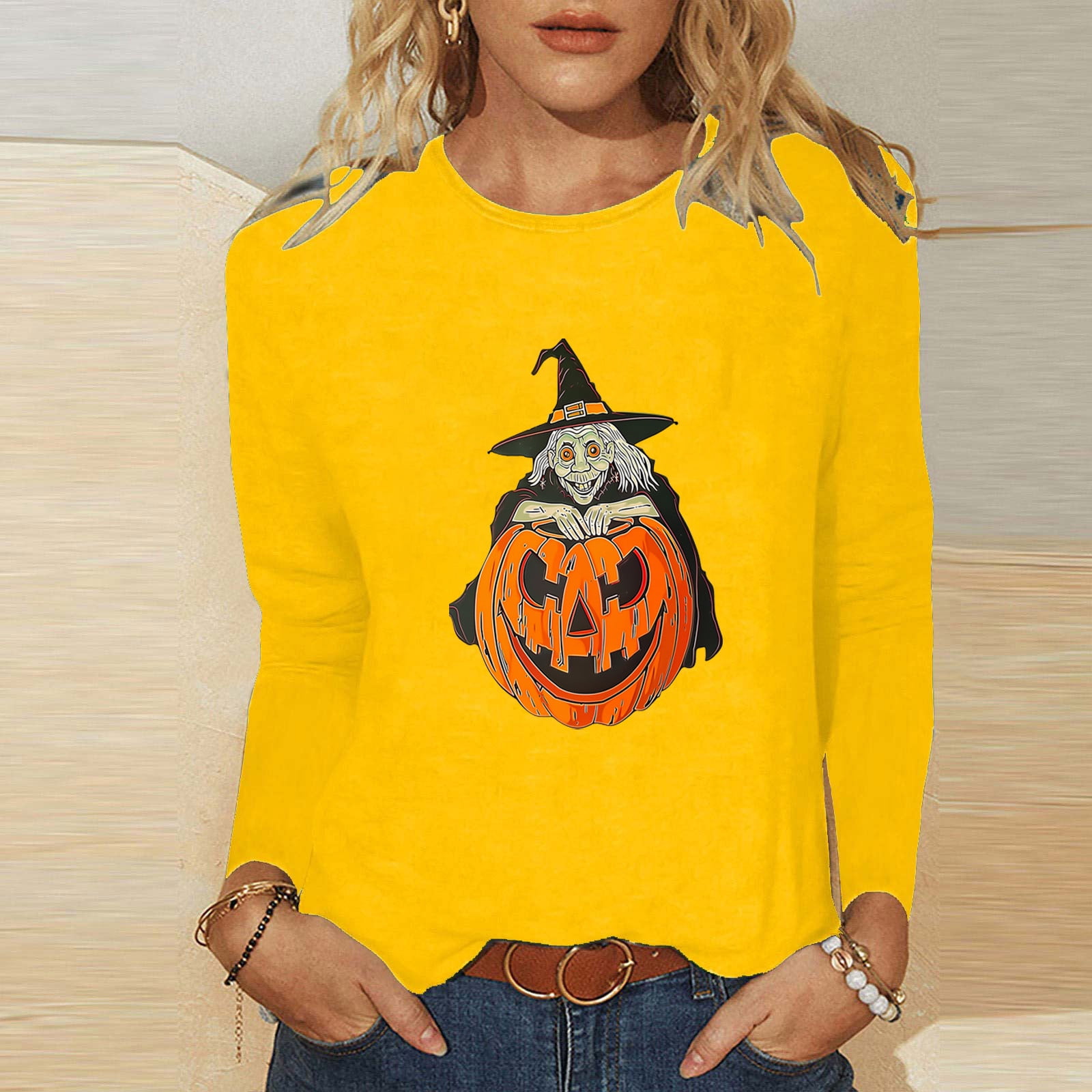 SOOMLON Halloween Clothes for Women Plus Size Long Sleeve Witch Hat ...