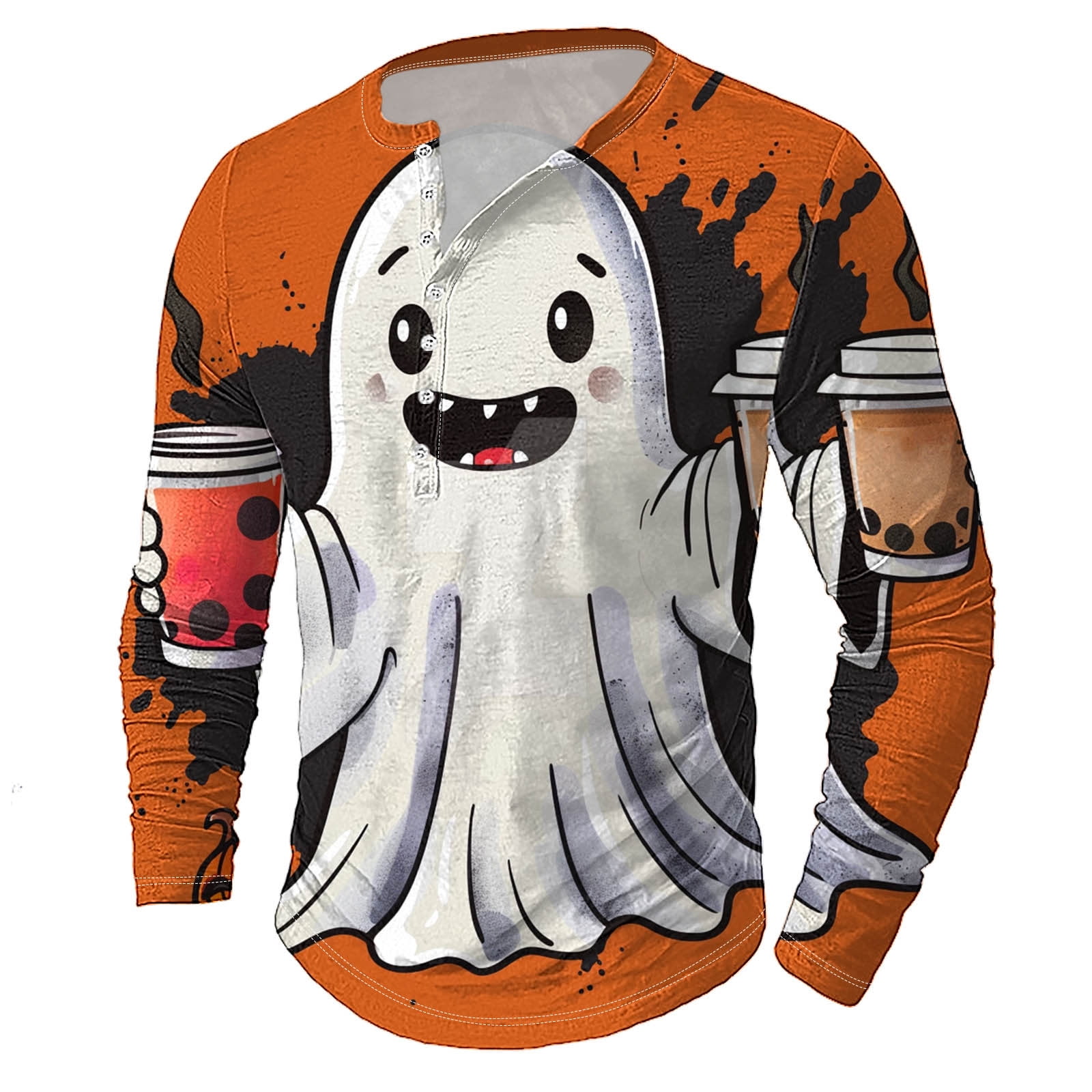 SOOMLON Halloween Shirts Men Plus Size Long Sleeve Ghost Pumpkin ...