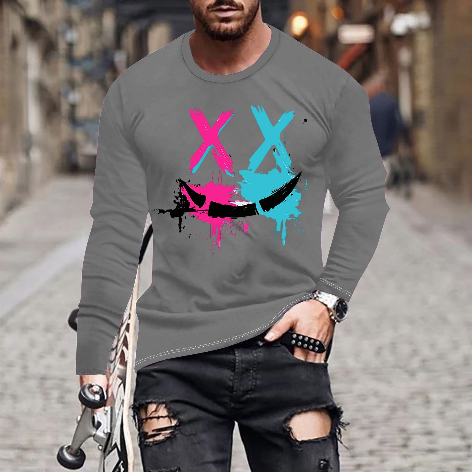 SOOMLON Halloween Shirts for Men Plus Size Long Sleeve Pumpkin Party ...