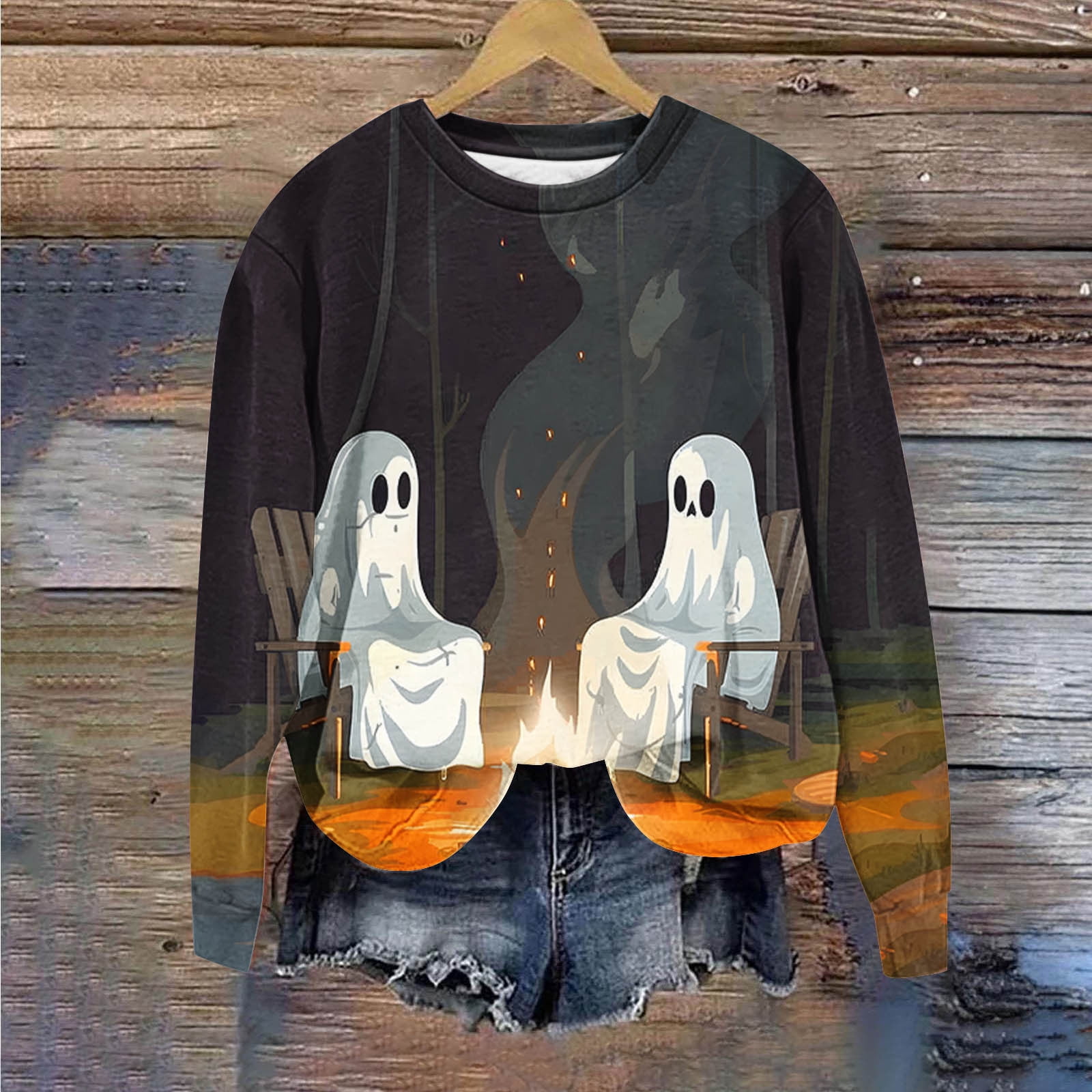 SOOMLON Halloween Shirts for Women Funny Long Sleeve Ghost Pumpkin ...