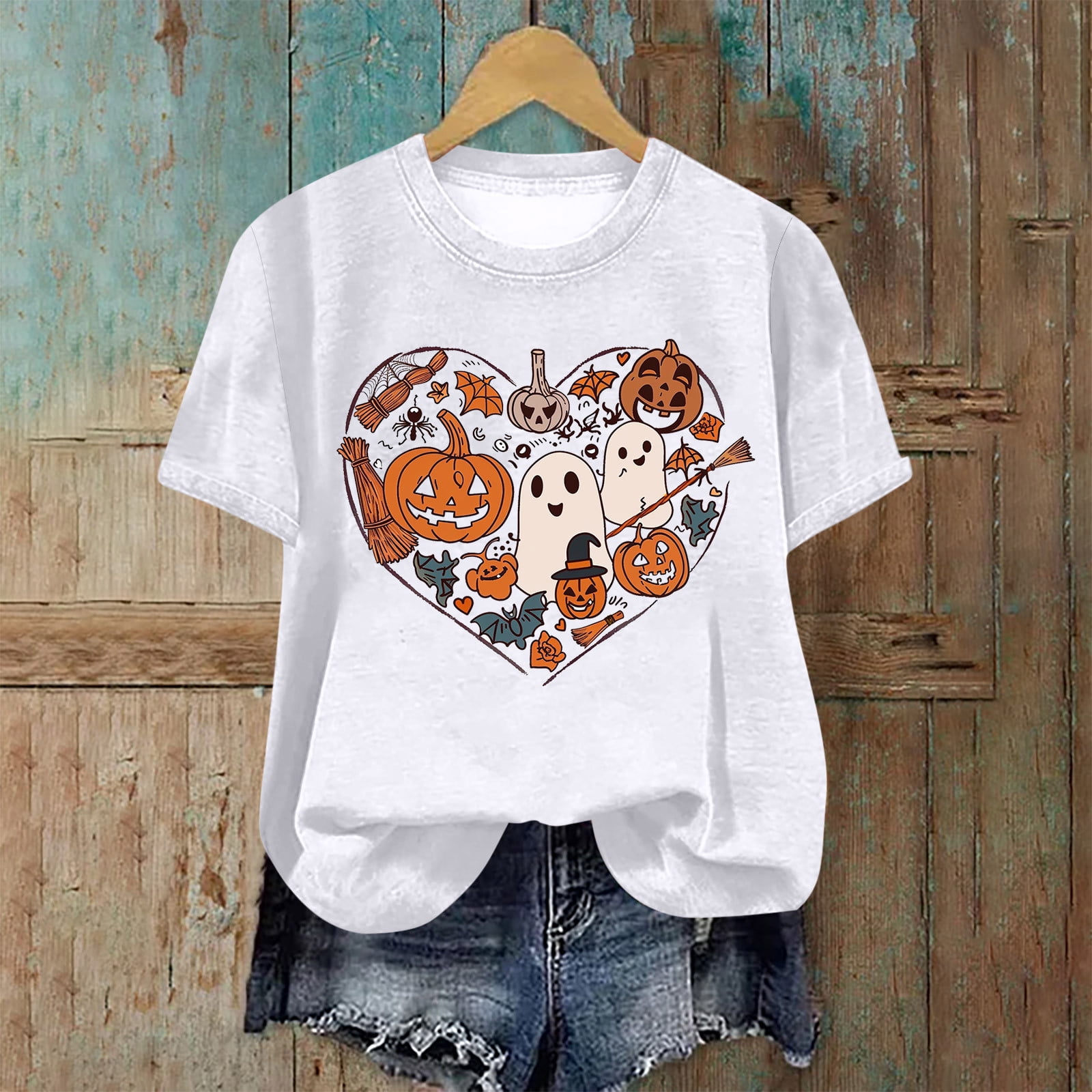 SOOMLON Halloween Shirts for Women Funny Plus Size Short Sleeve Ghost ...