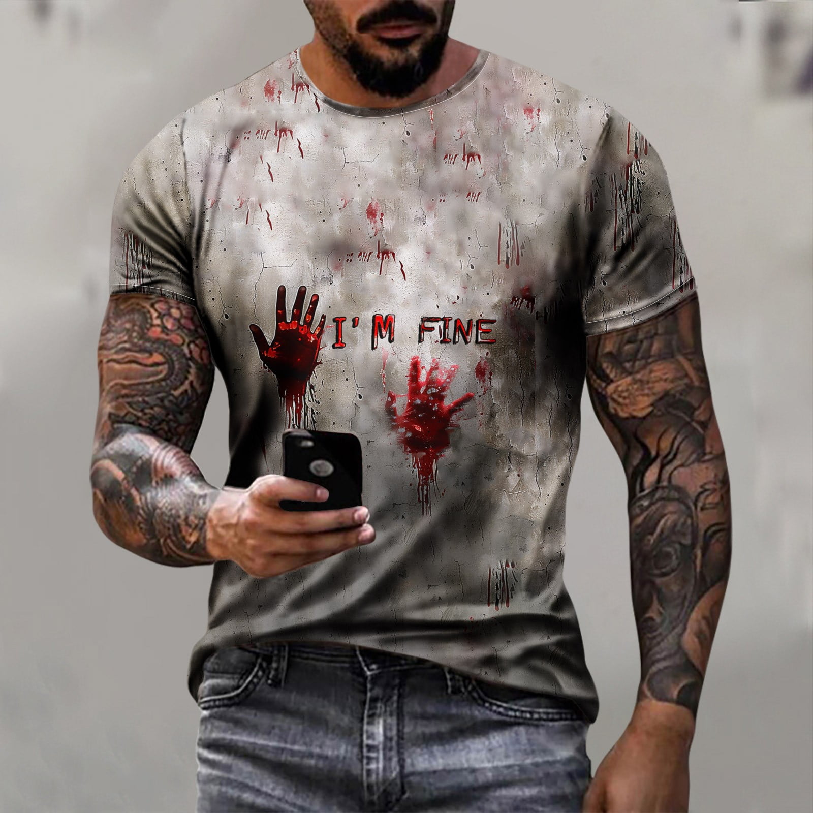 SOOMLON Halloween T Shirts for Men Plus Size Short Sleeve Hand Prints Pumpkin Apparel Crewneck ...