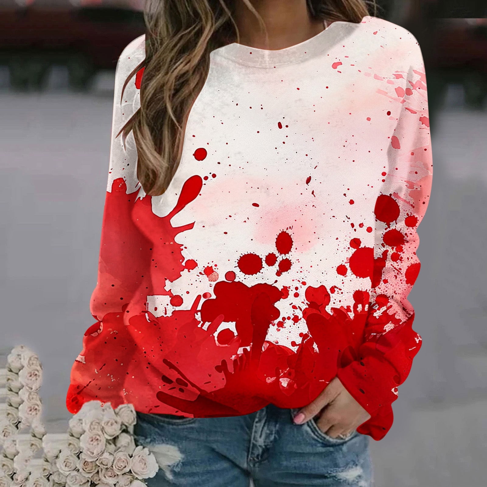 SOOMLON Halloween Tops for Women Plus Size Long Sleeve Pumpkin Party ...