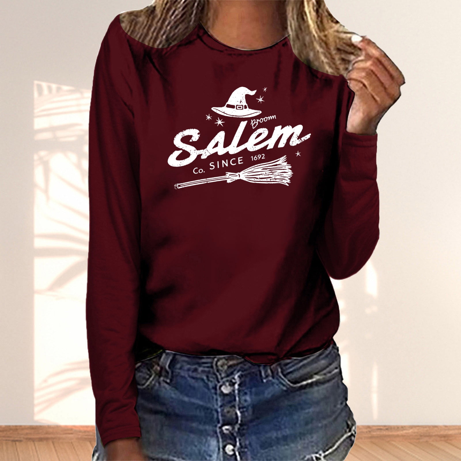 SOOMLON Halloween Tops for Women Plus Size Long Sleeve Pumpkin Themed Clothing Crewneck Hand ...