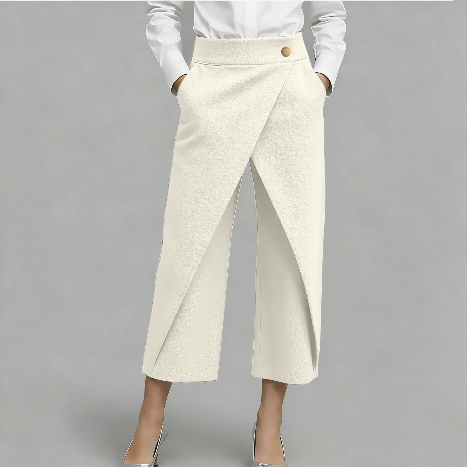 SOOMLON High Waisted Capri Pants for Women Elastic Waist Wrap Pants ...