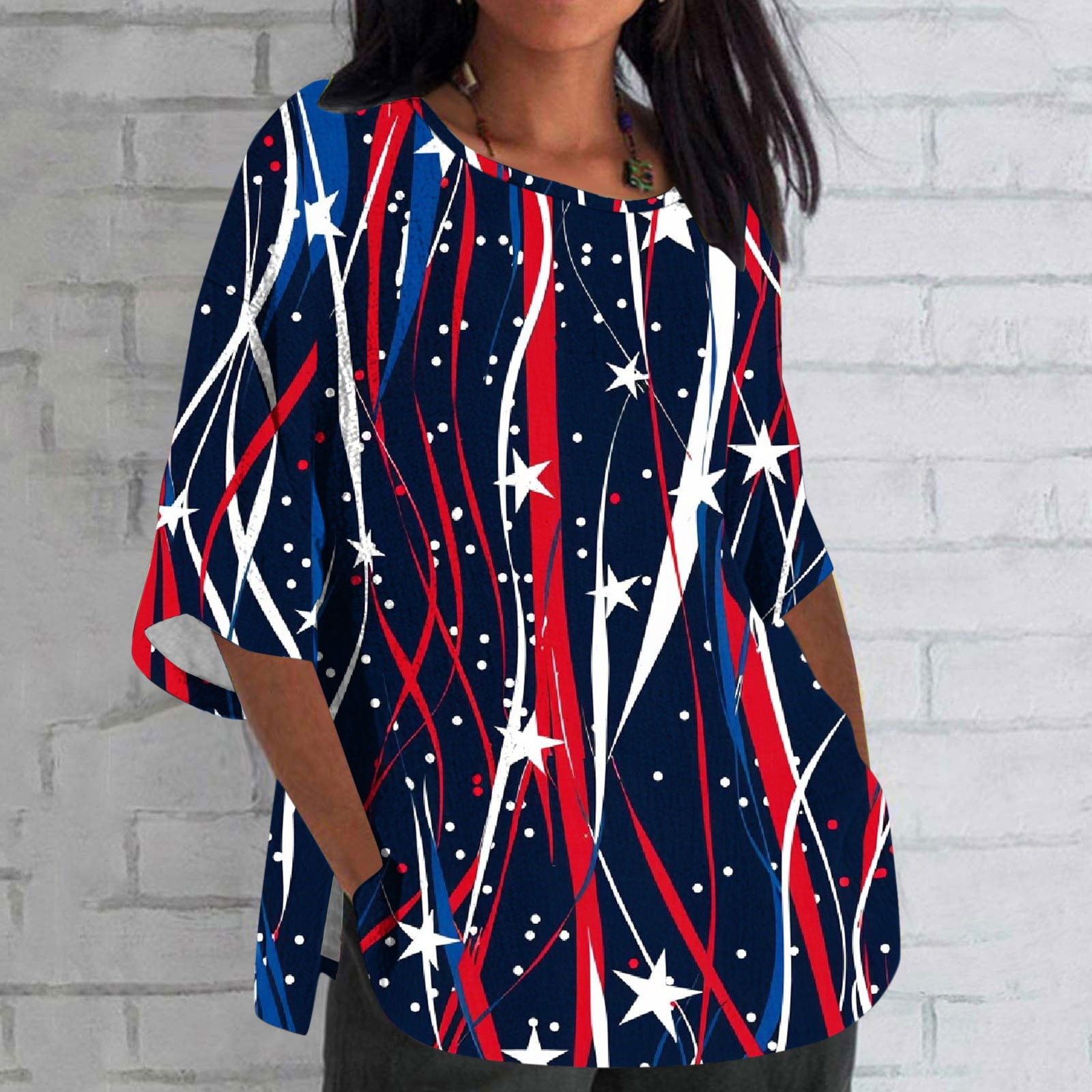 SOOMLON Independence Day Blouses for Women Dressy Casual Linen Blend Tunics Fourth of July ...