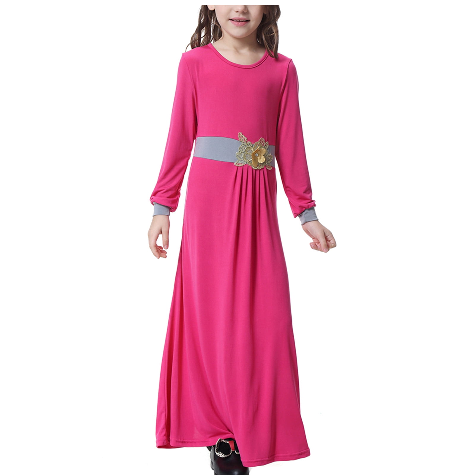 SOOMLON Kids Girls Dress Long Dress Long Sleeve V Neck Color Block ...