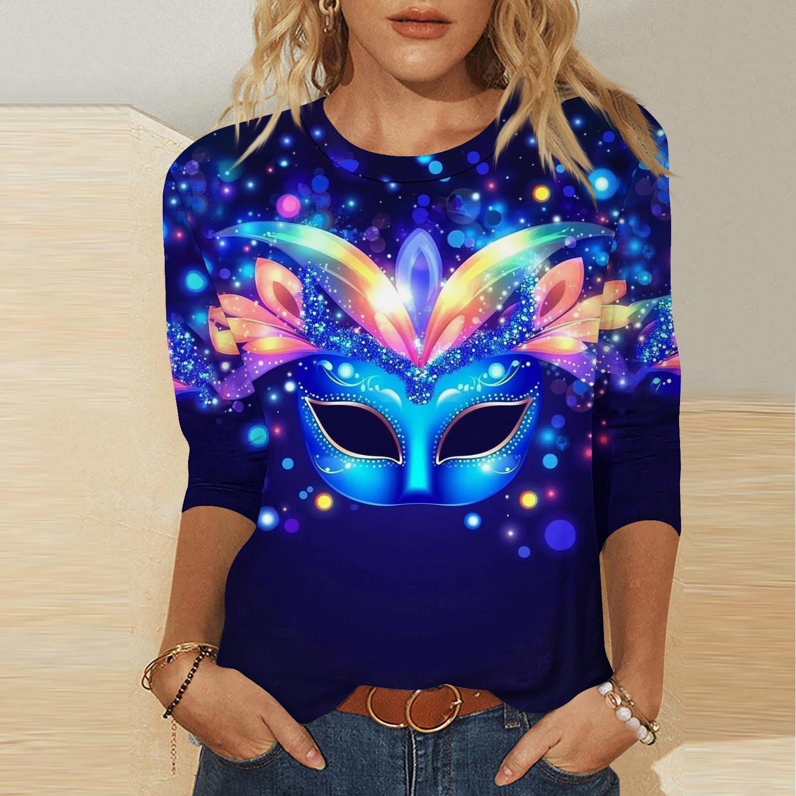SOOMLON Mardi Gras Outfit for Women Carnival Tops Tuesday Party 3/4 ...