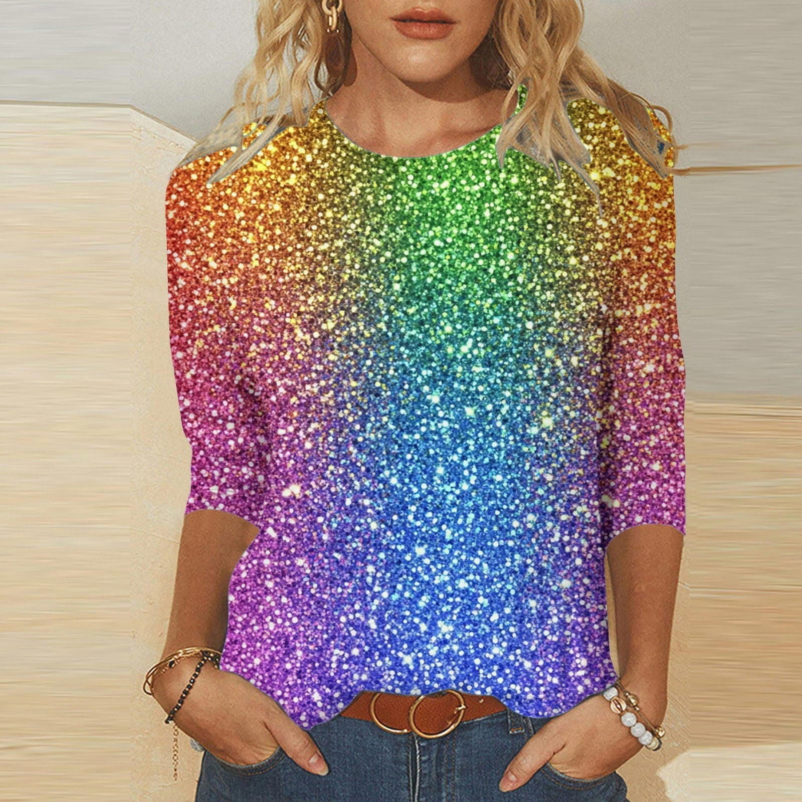 SOOMLON Mardi Gras Tee Shirts for Women Carnival Tops Tuesday Party 3/4 ...