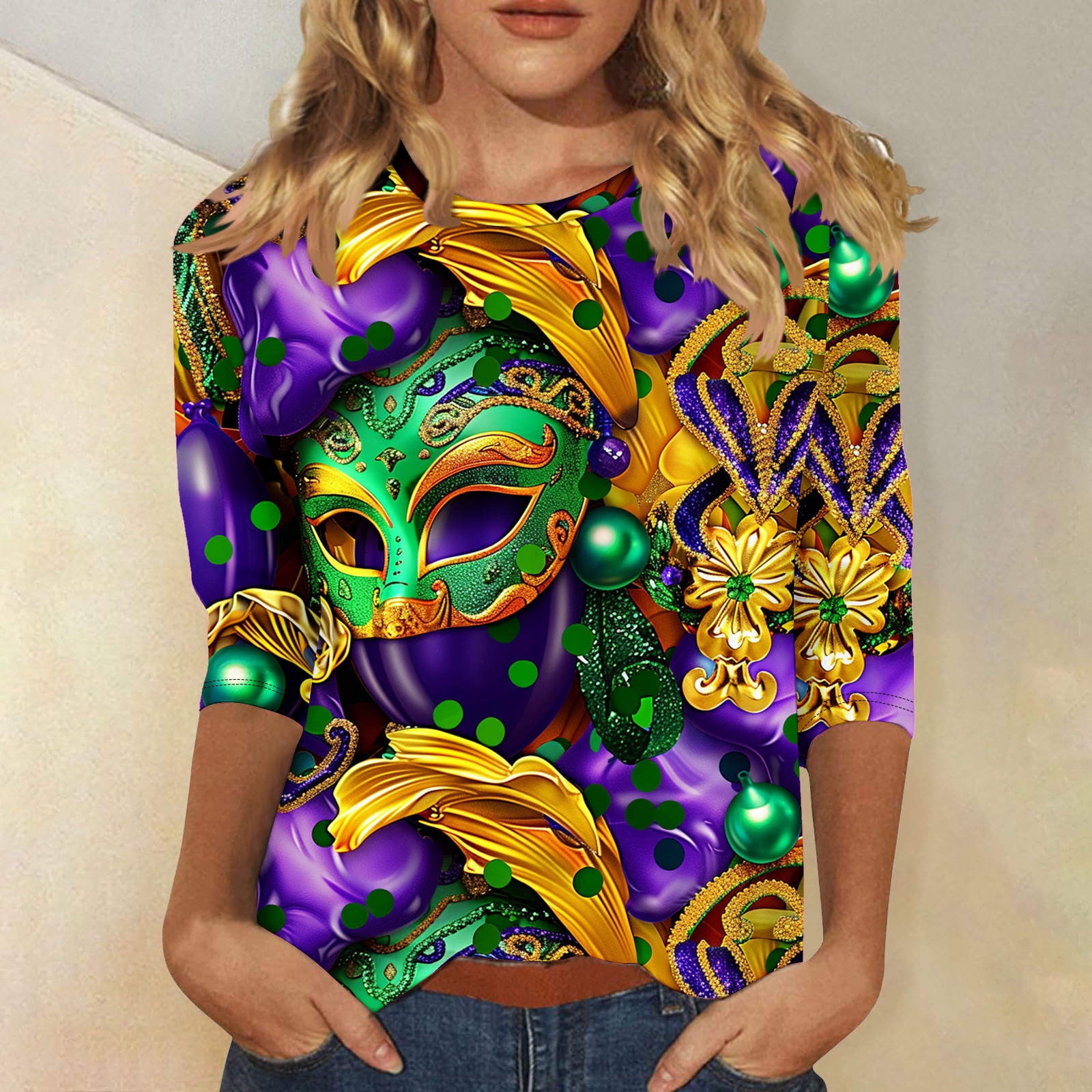 SOOMLON Mardi Gras Tops for Women Carnival Tops Tuesday Party 3/4 ...