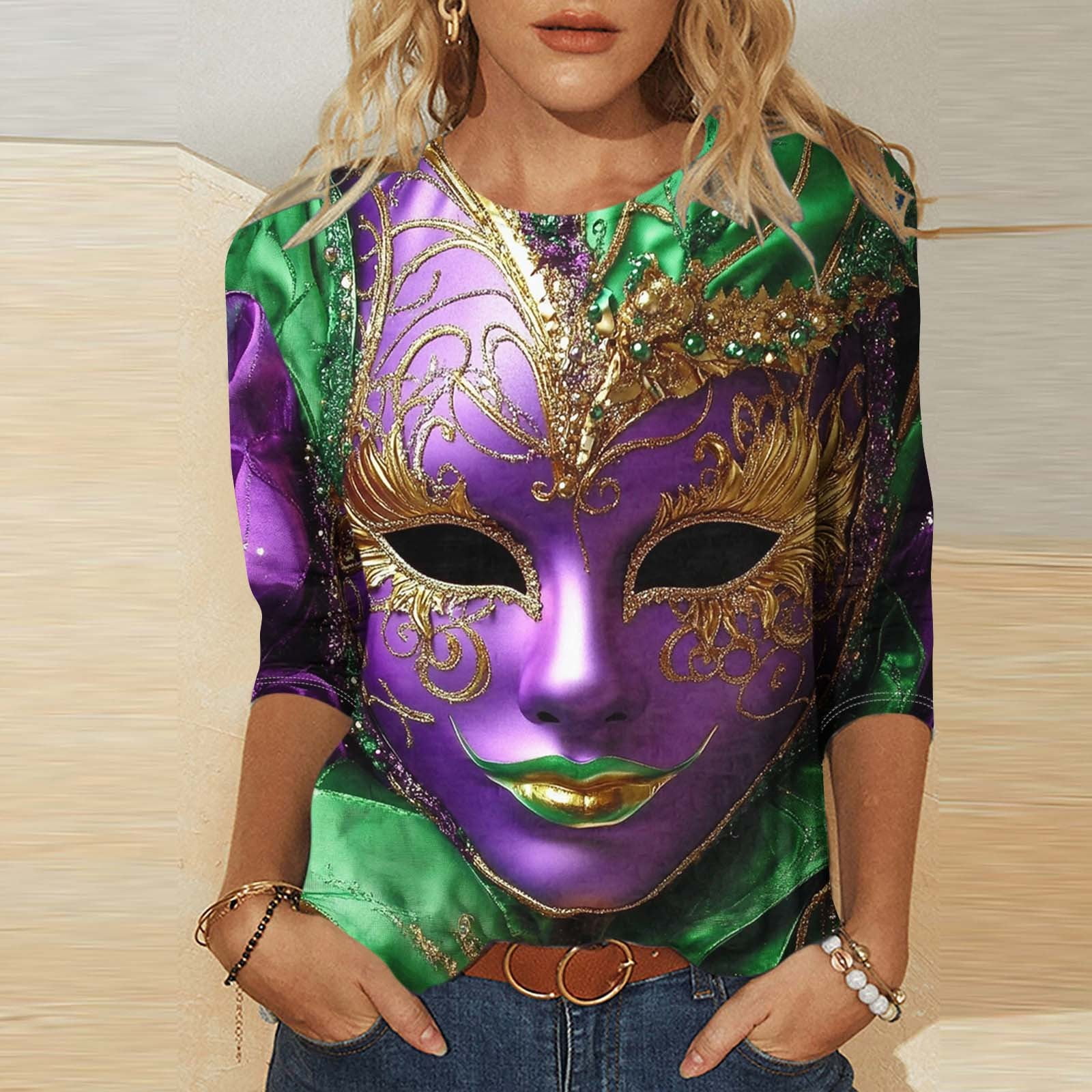 SOOMLON Mardi Gras Tops for Women Tuesday Shirts Carnival Themed Party ...