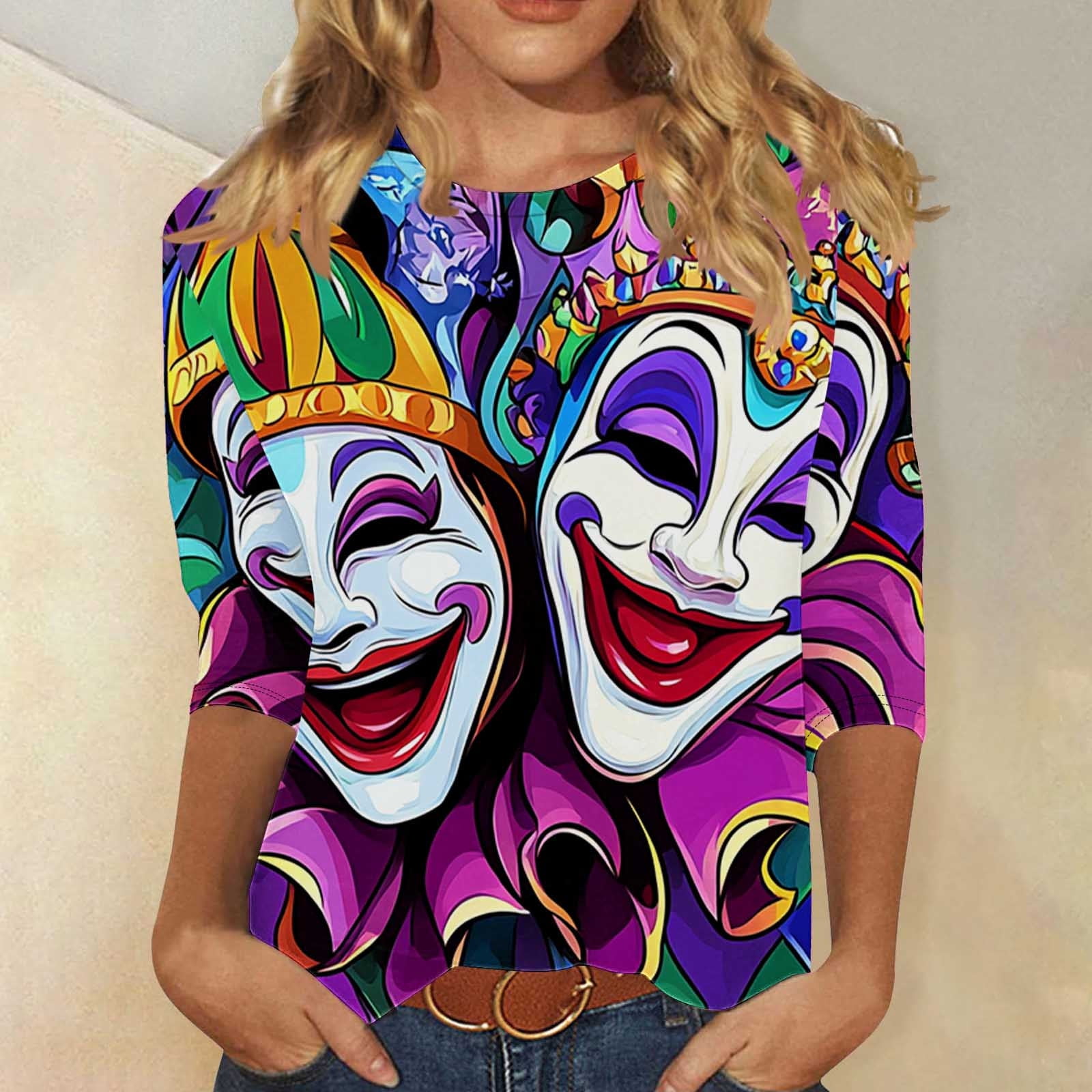 SOOMLON Mardi Gras Tops for Women Tuesday Tshirts Carnival Themed Party ...