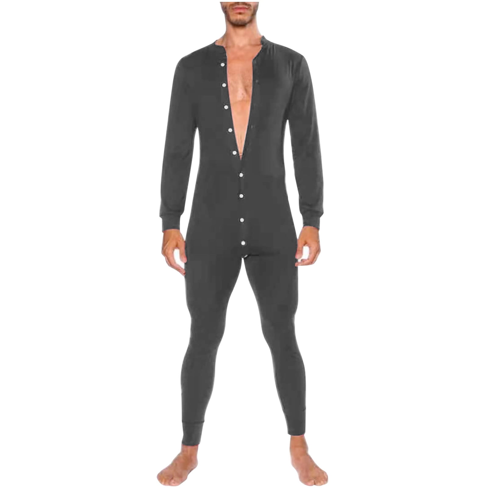 SOOMLON Men's One Piece Pajama Long Button Down Pajamas Formal Pants ...