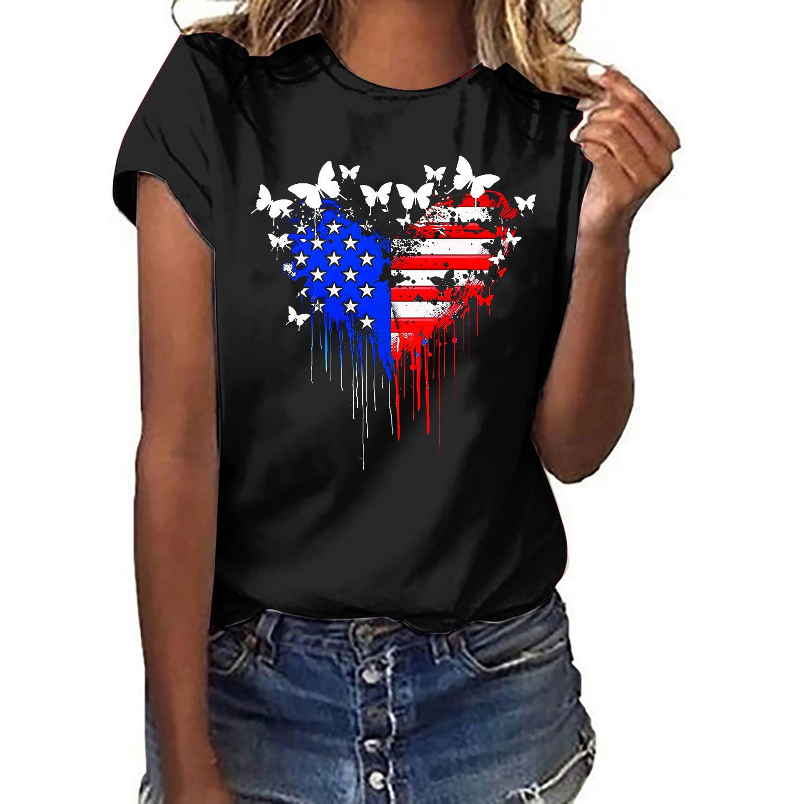 SOOMLON Patriotic Womens Oversized Tee Shirts Heart Distressed American ...