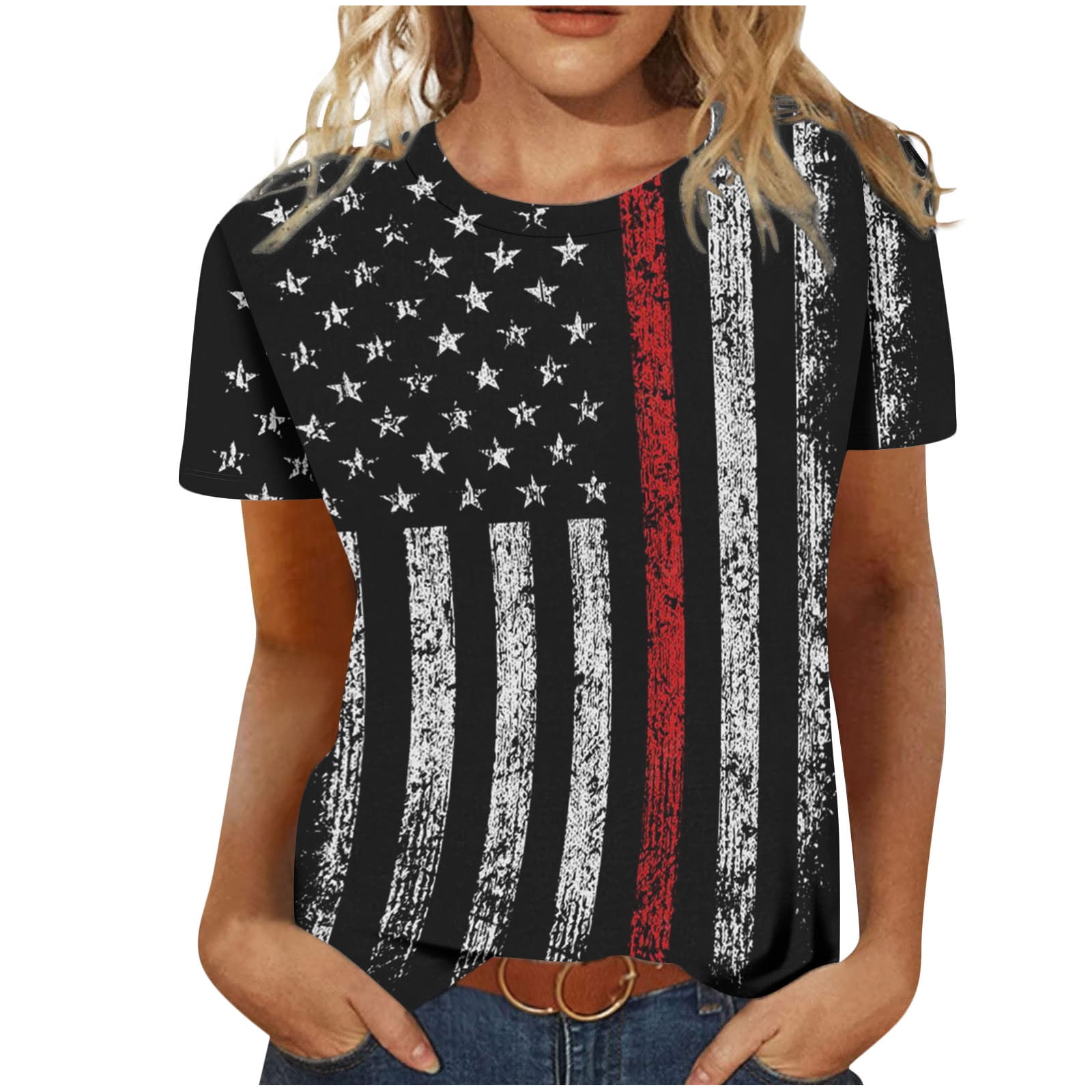 SOOMLON Plus Size USA Flag T-Shirt Women American Flag Graphic Tees 4th ...