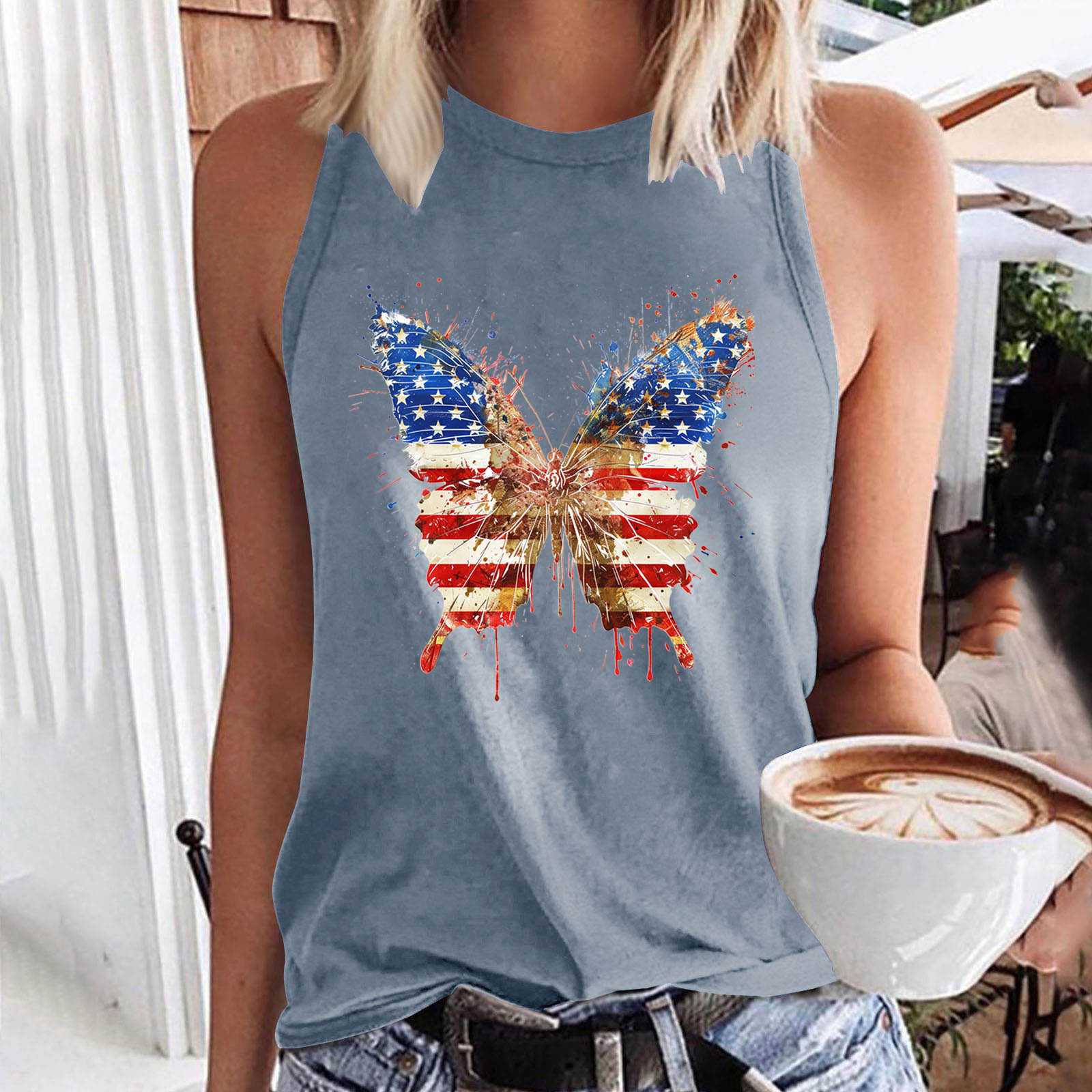 SOOMLON Red White and Blue Flowy Tank Tops for Women Butterfly ...