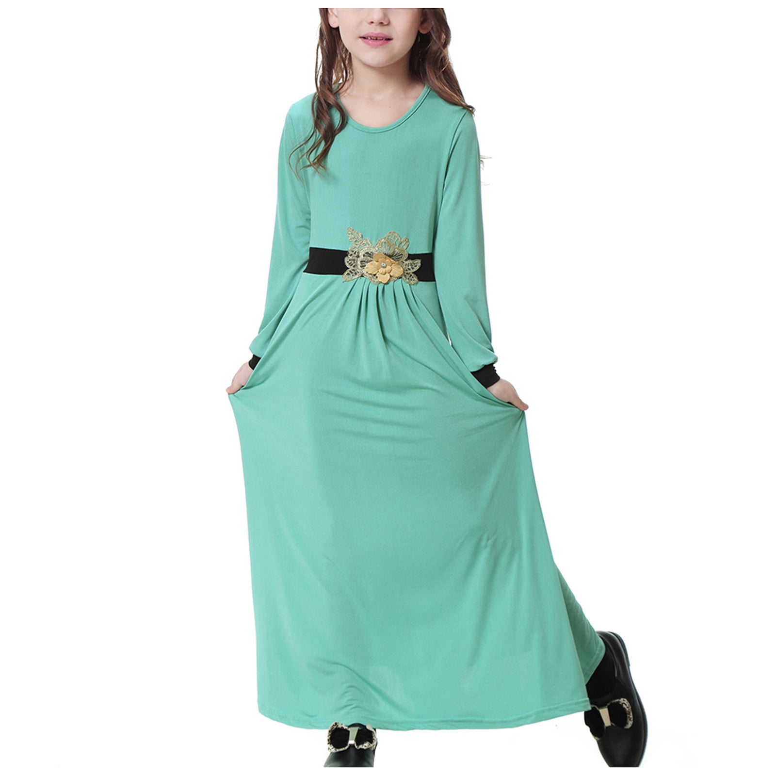 SOOMLON Set for Girls Long Dress Long Sleeve V Neck Color Block Dress ...