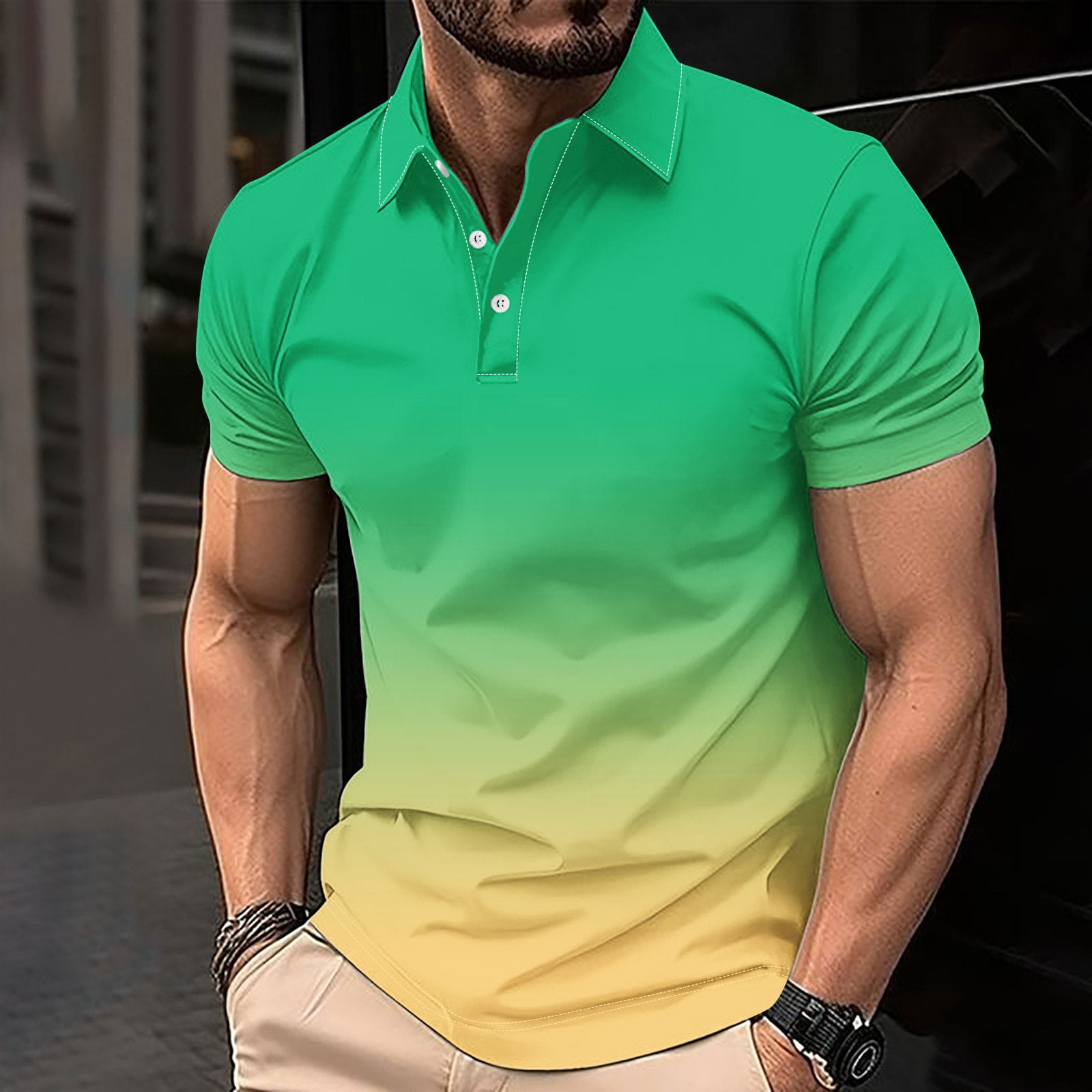 SOOMLON Shirts for Men Casual Stylish Button Collar Gradient Shirts ...