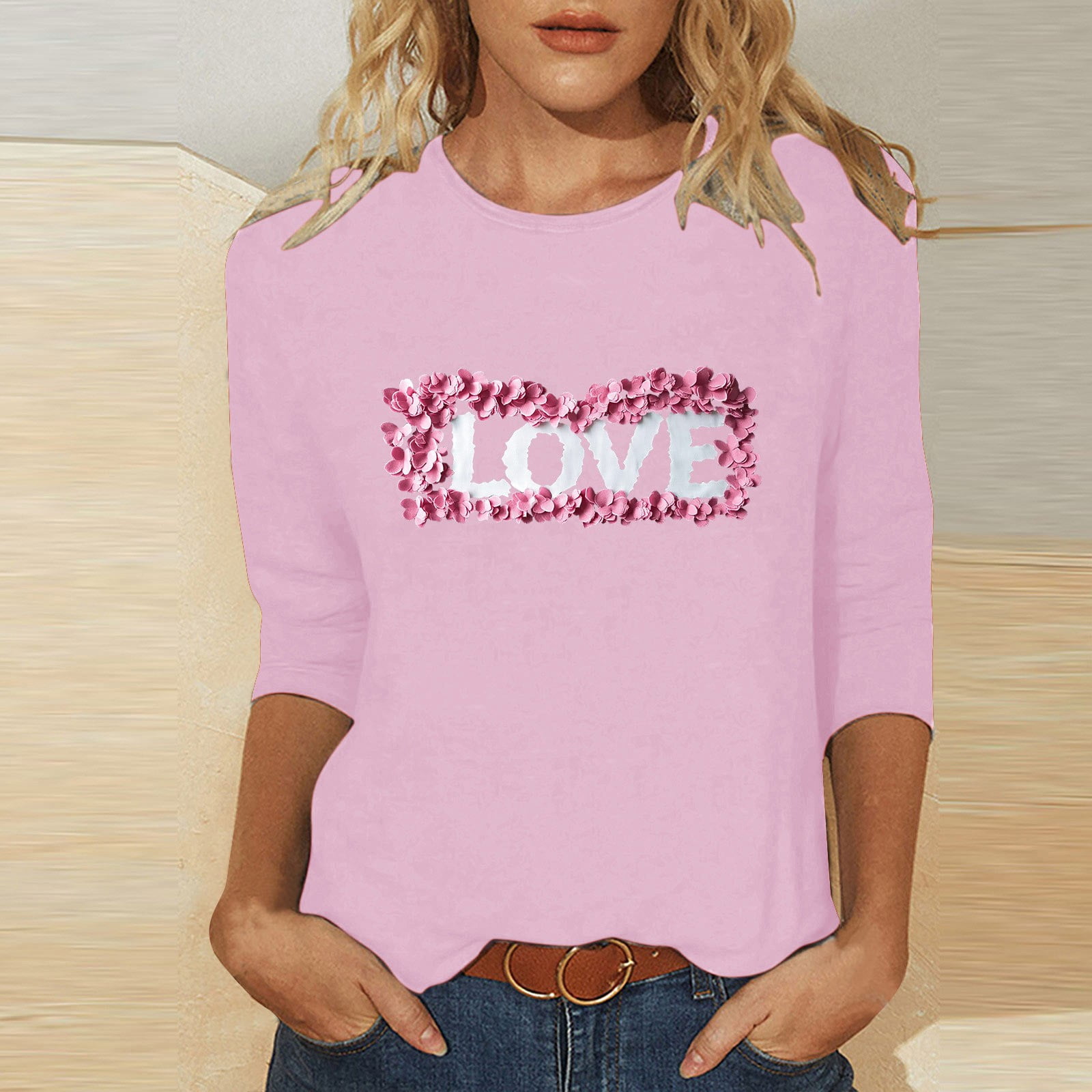 SOOMLON Valentine's Day Outfits Women Couple Valentines Gift Plus Size Loose 3/4 Sleeve Scoop ...