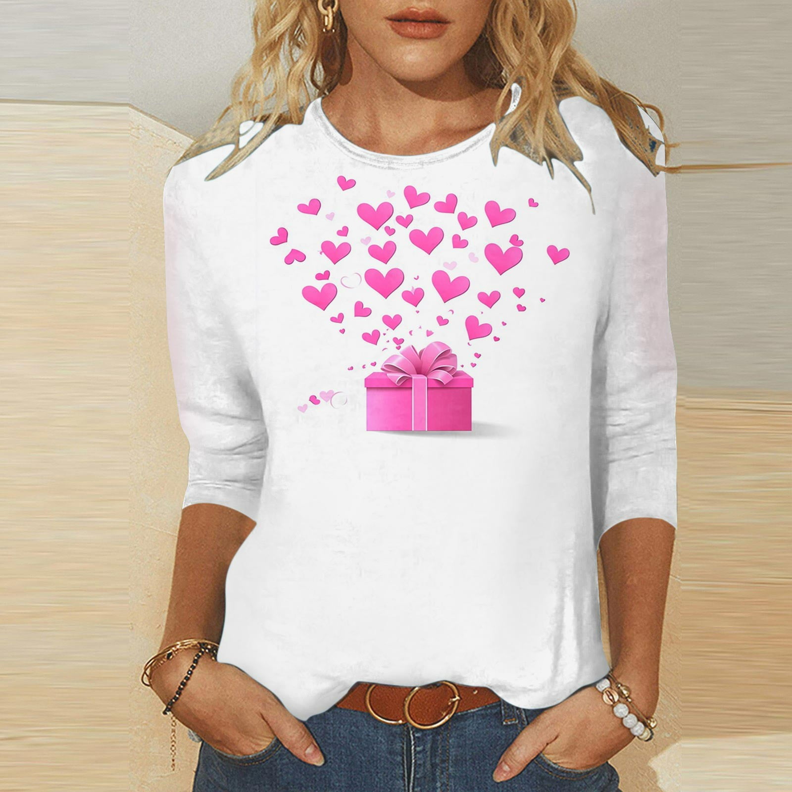 SOOMLON Valentine's Day Outfits Women Couple Valentines Gift Plus Size Tunic 3/4 Sleeve Crew ...