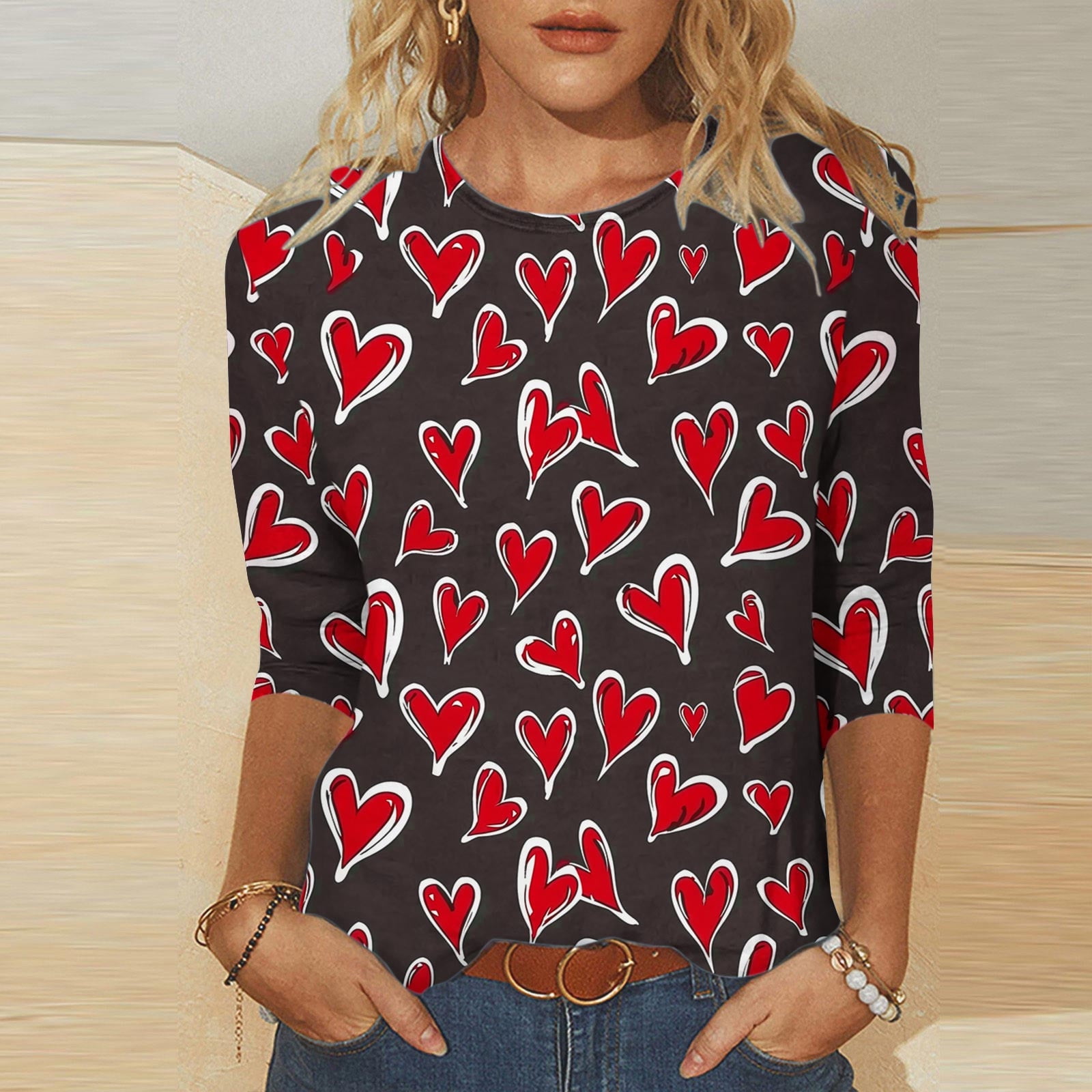 SOOMLON Valentine's Day Outfits Women Girl Friend Valentines Gift Casual 3/4 Sleeve Round Neck ...