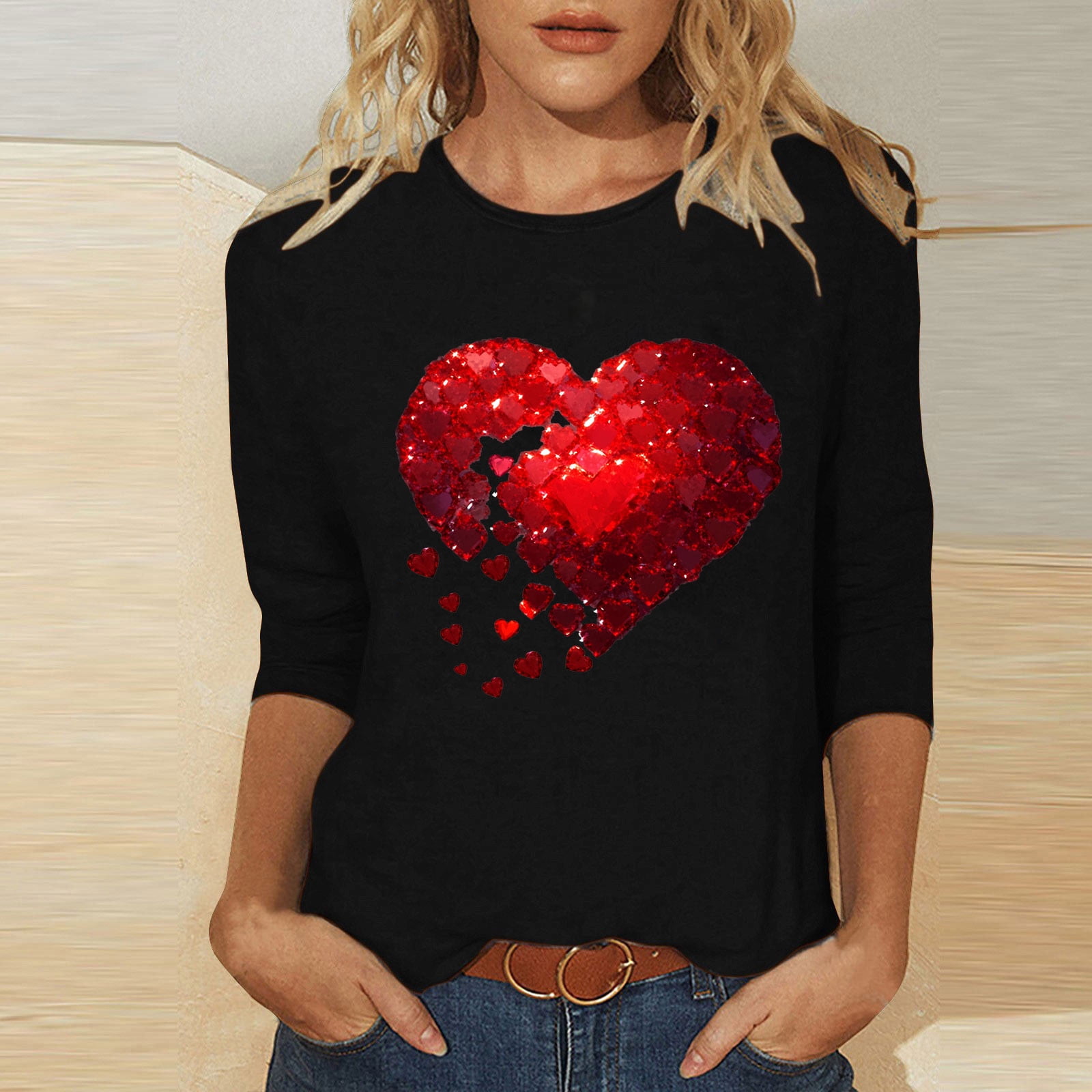 SOOMLON Valentine's Day Tops for Women Couple Valentines Gift Comfy 3/4 Sleeve Scoop Neck Shirts ...