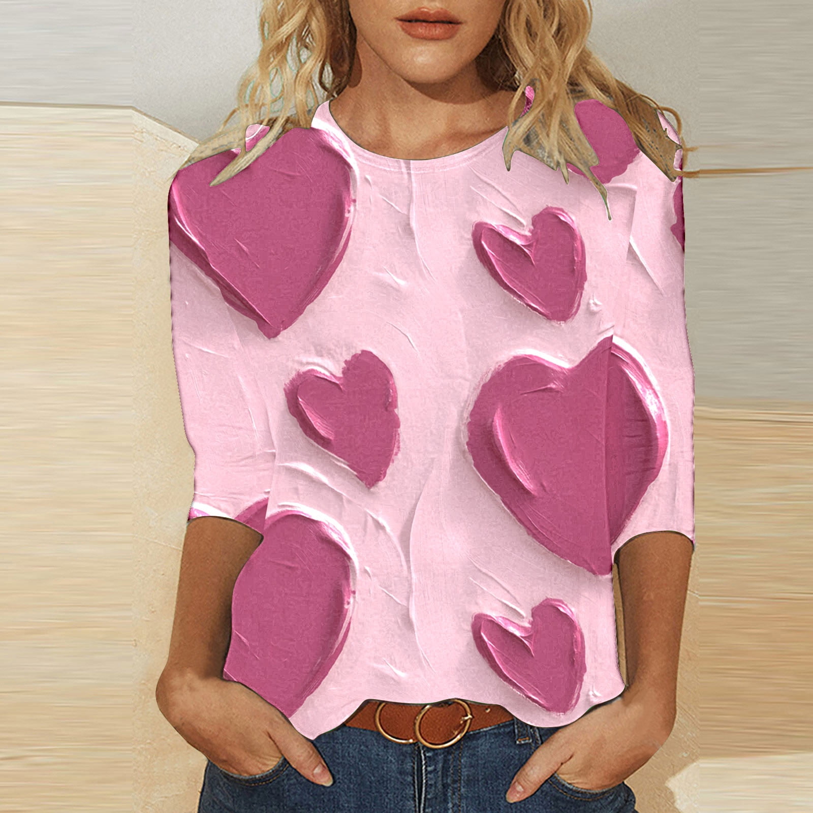 SOOMLON Valentine's Day Tshirt Women Couple Valentines Gift Plus Size Casual 3/4 Sleeve Round ...