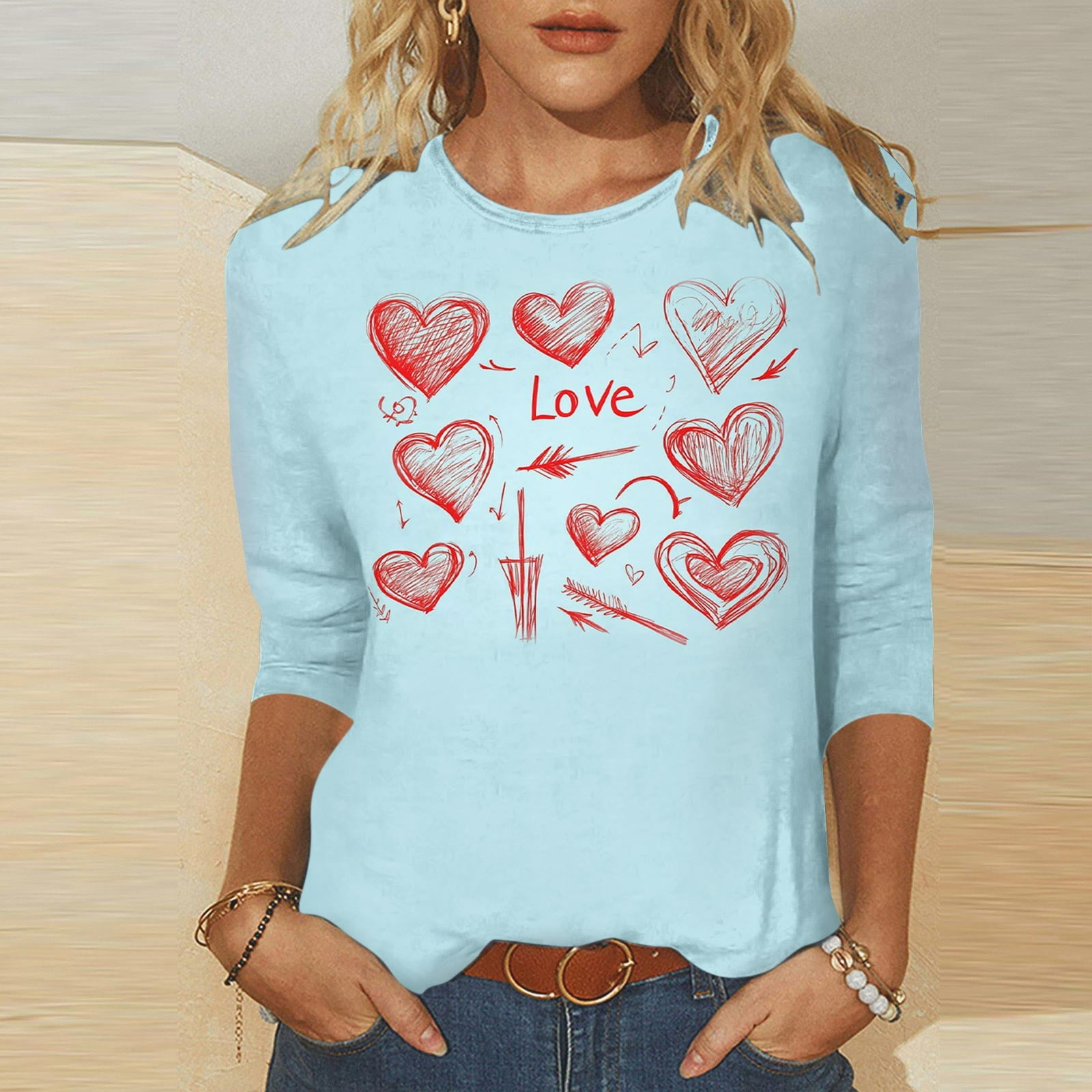 SOOMLON Valentines Day Tee Shirts Women Couple Valentines Gift Casual 3/4 Sleeve Scoop Neck T ...