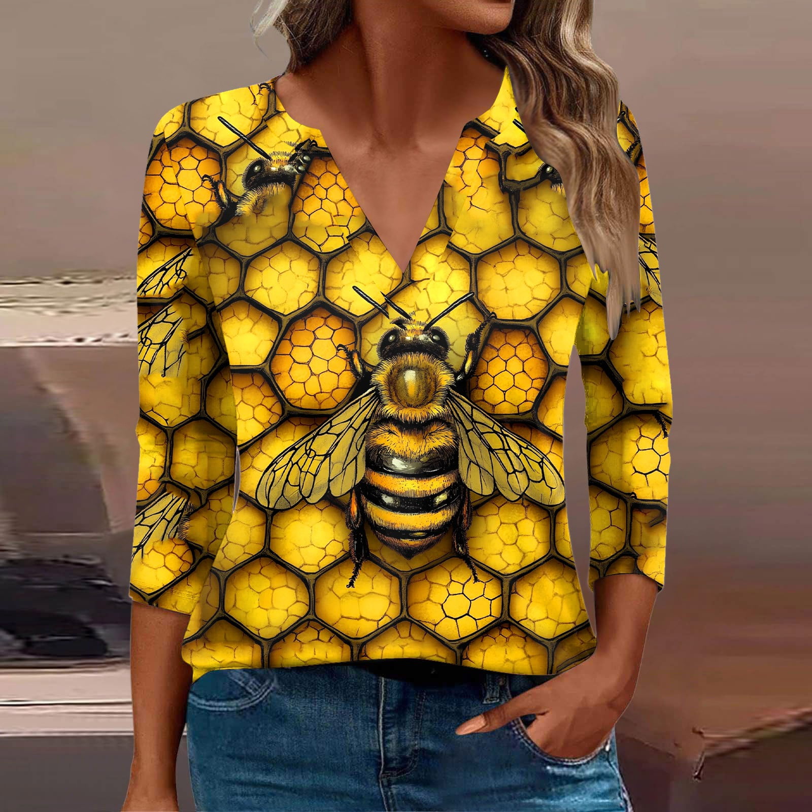 SOOMLON Womens 3/4 Sleeve Summer Tops Plus Size Tunic Bee Festival Tops ...