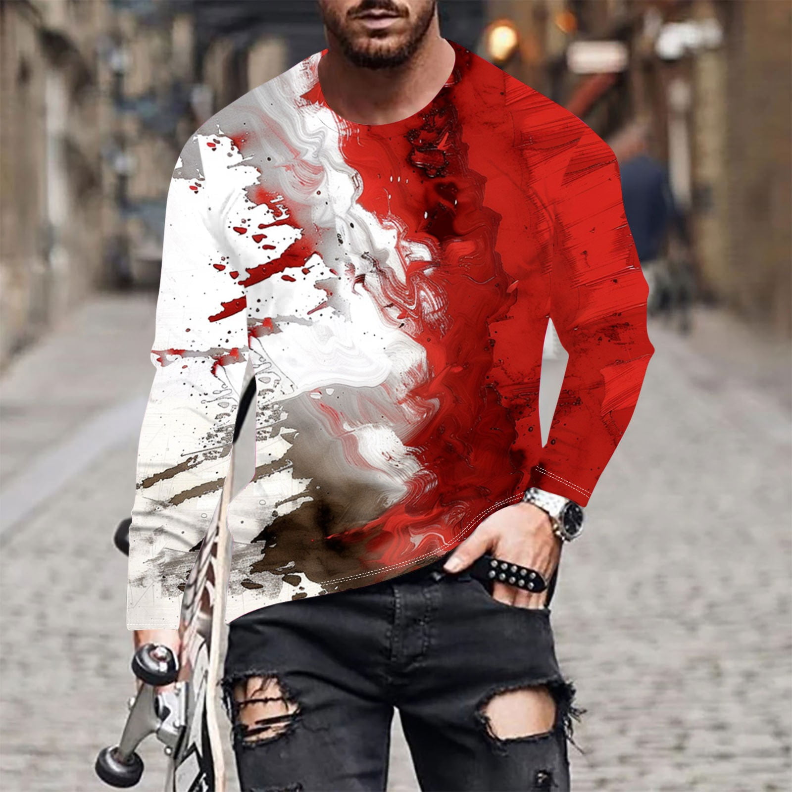 SOOMLON Womens Halloween Scrub Tops Plus Size Long Sleeve Pumpkin Outfits Crewneck Hand Prints ...