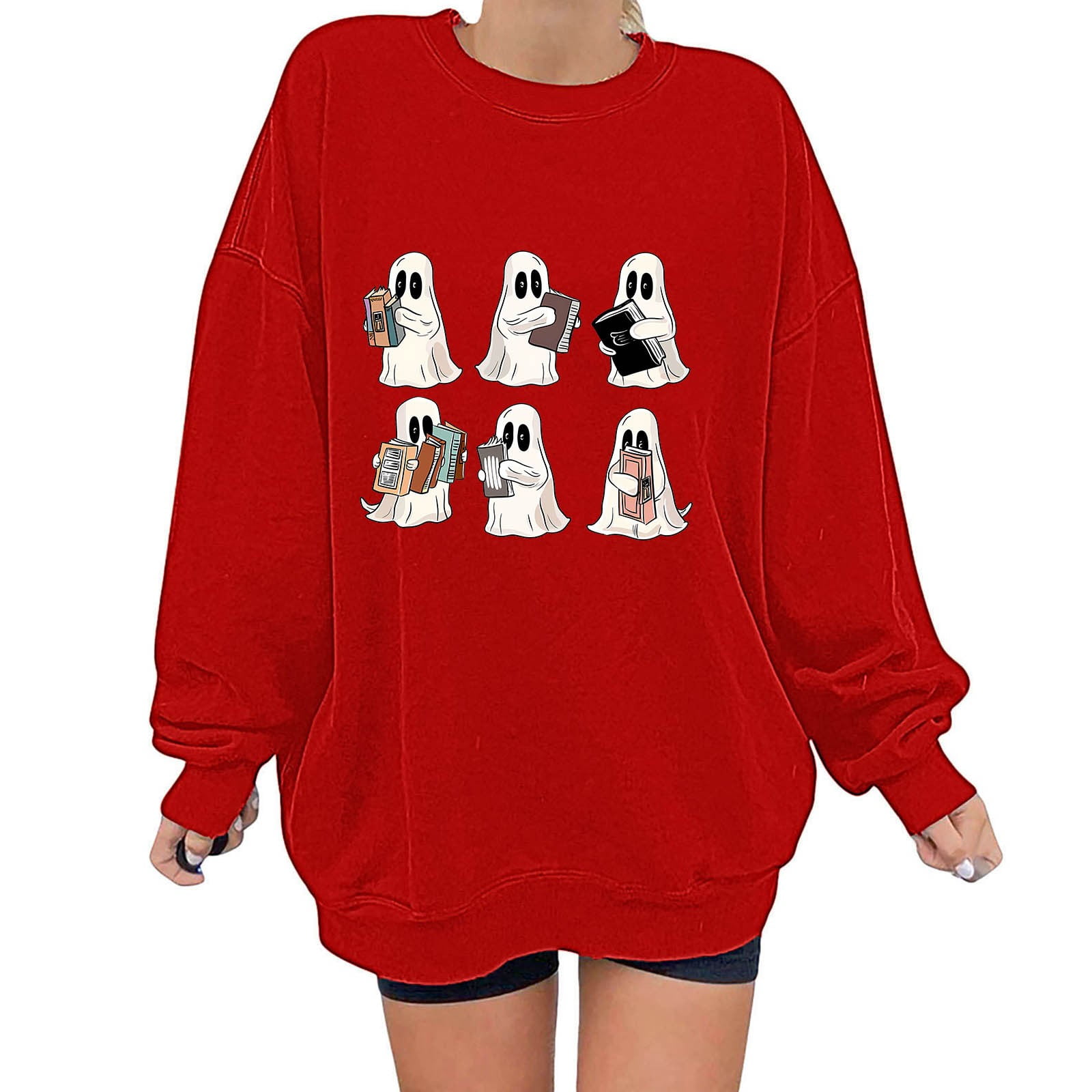 SOOMLON Womens Halloween Shirts Long Sleeve Ghost Pumpkin Outfits ...