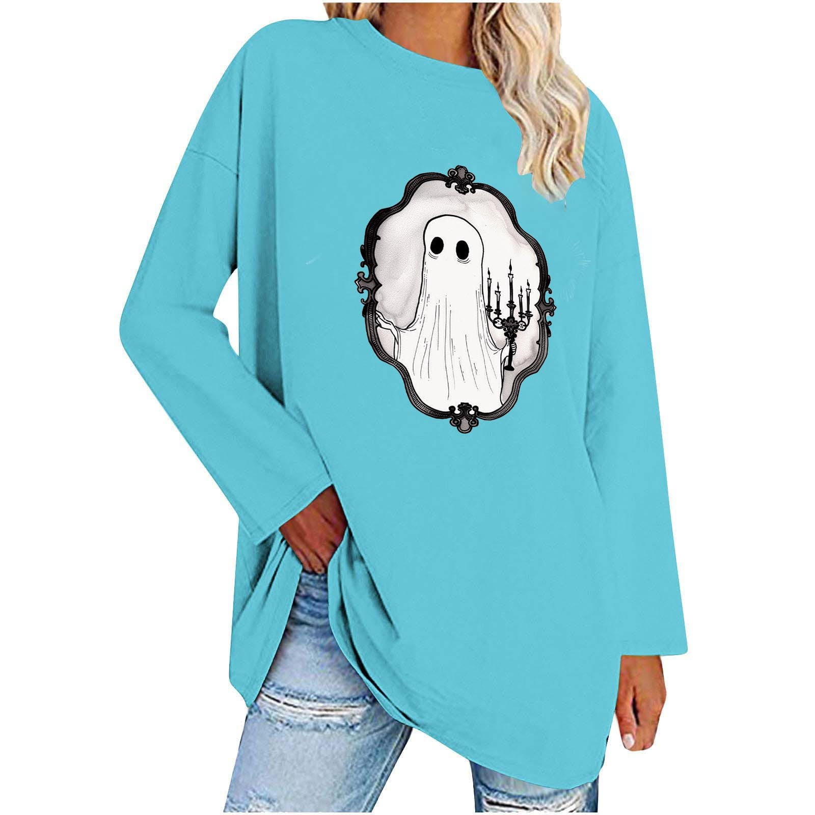 SOOMLON Womens Halloween Shirts Long Sleeve Ghost Pumpkin Outfits ...