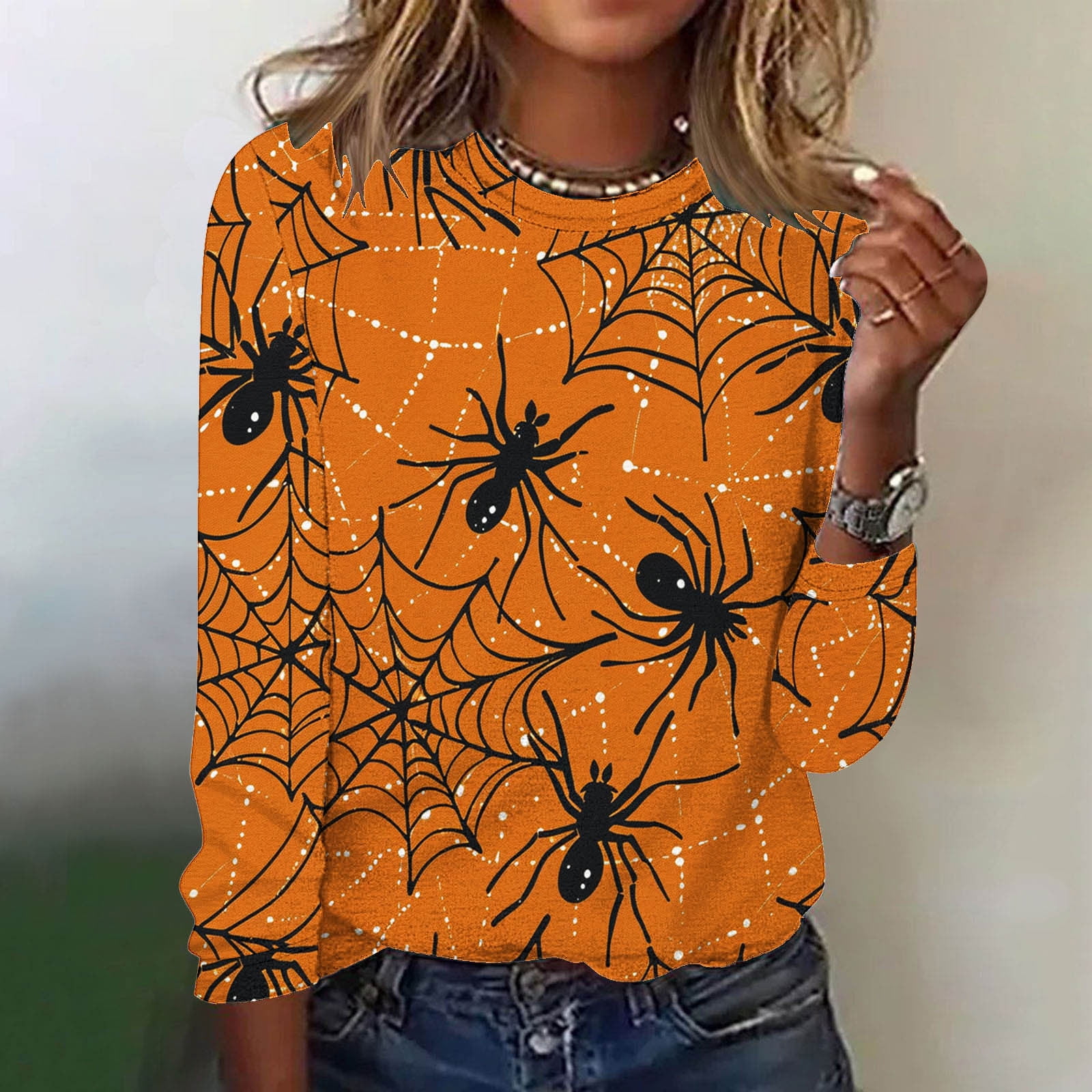 SOOMLON Womens Halloween Shirts Long Sleeve Spider Pumpkin Apparel ...