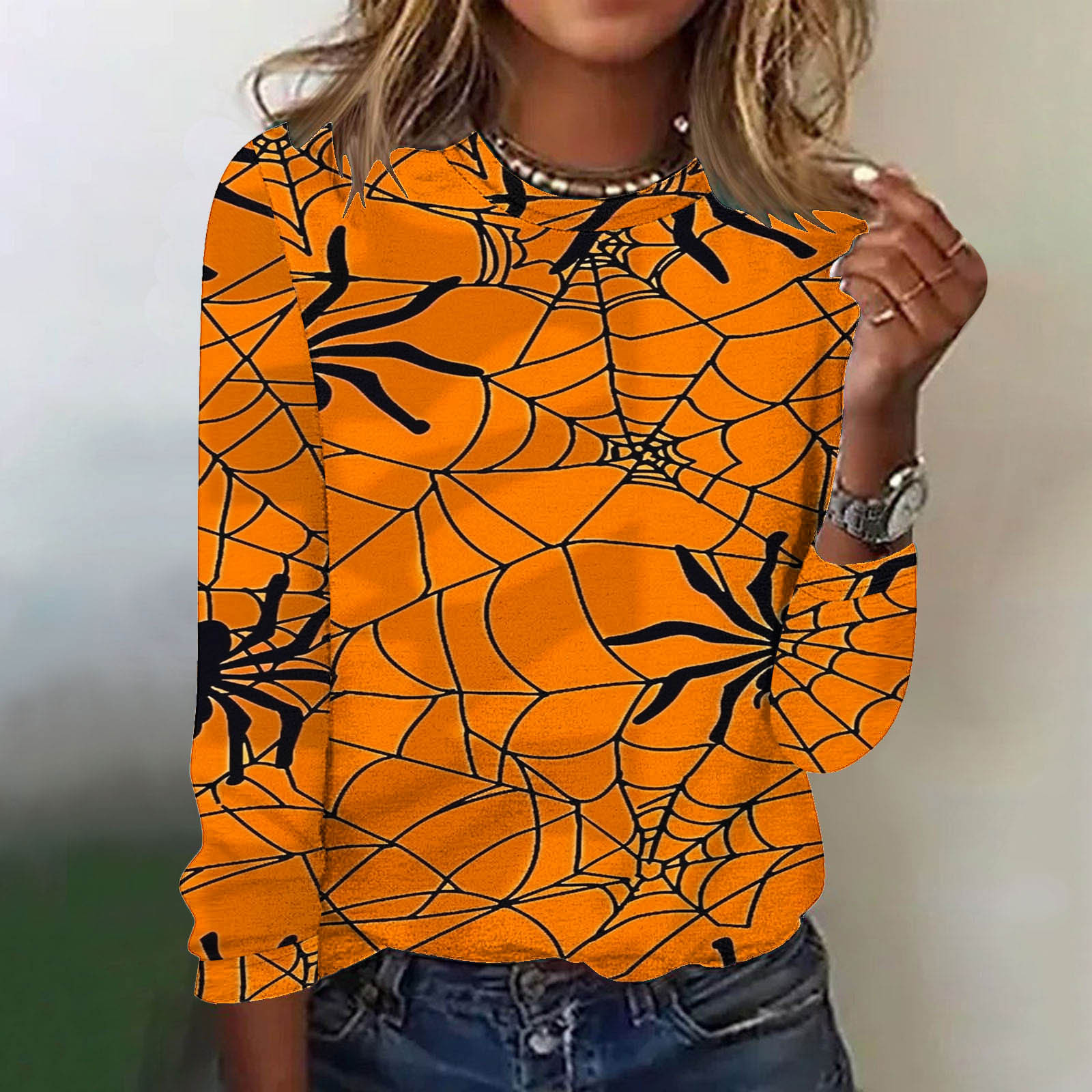 SOOMLON Womens Halloween Shirts Long Sleeve Spider Pumpkin Party Attire ...