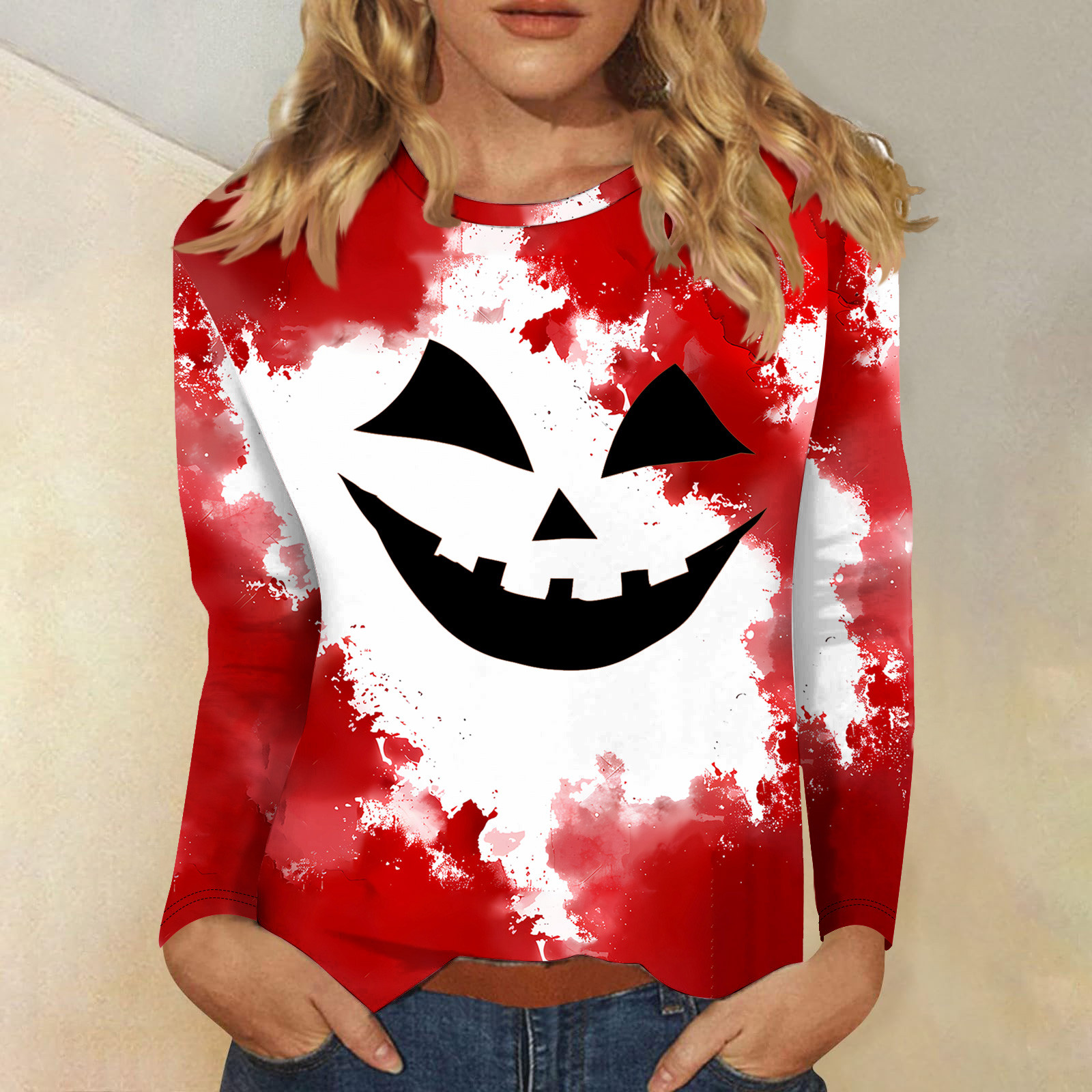SOOMLON Womens Halloween Shirts Plus Size Long Sleeve Pumpkin Party ...